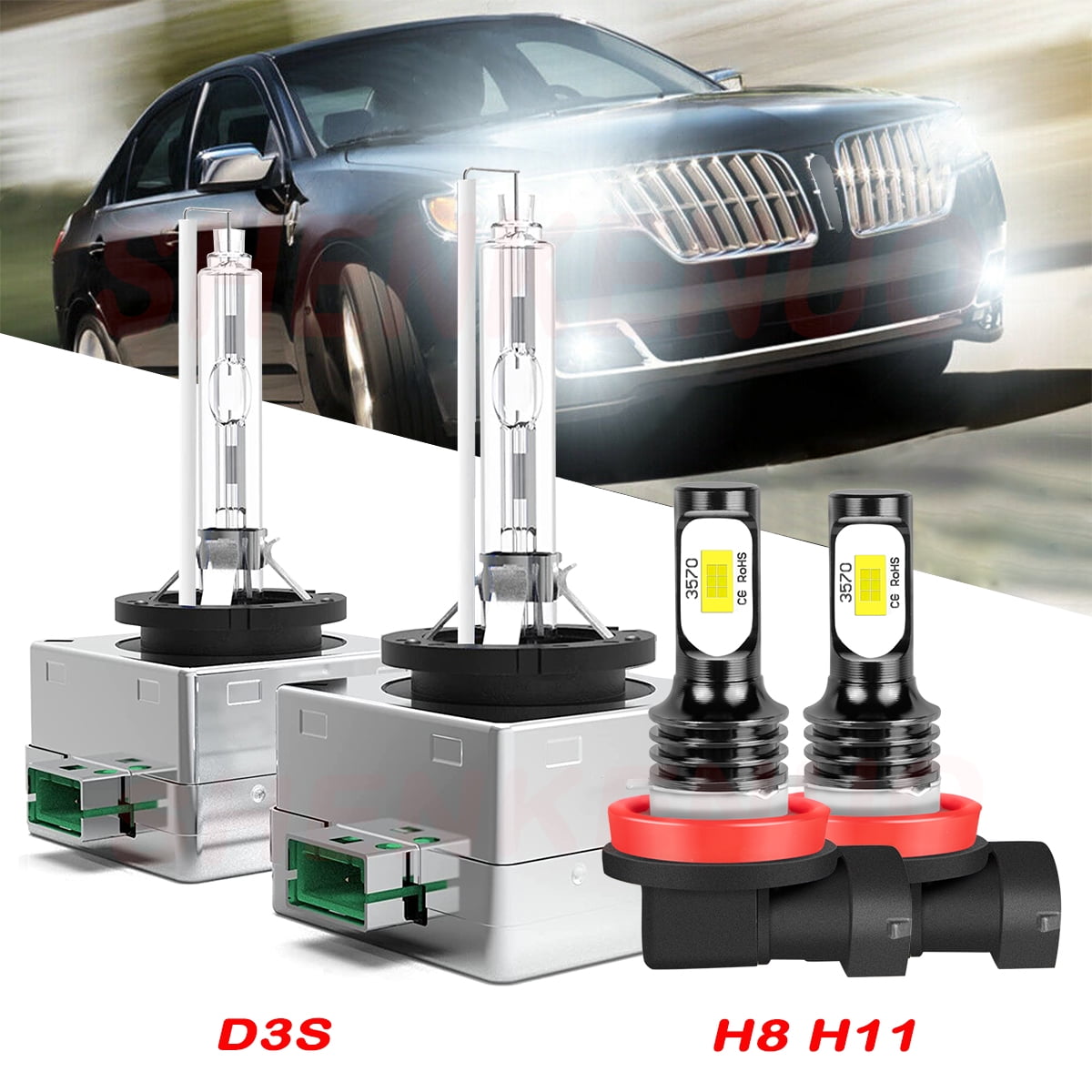 D3S HID Headlight Bulbs for Lincoln MKX 2011 2012 2013 2014 2015 H8 H11 Led Fog Lights 4pcs ...