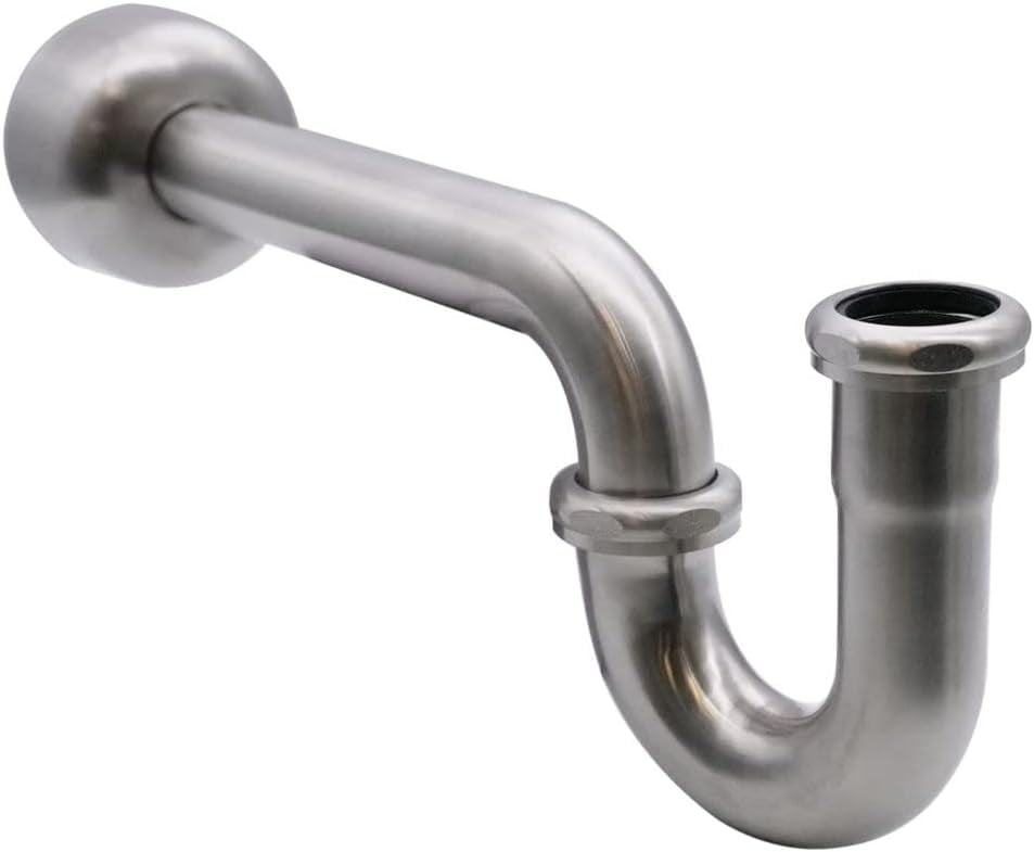 D400-1-07 1-1/2" OD 17 Gauge P-Trap with High Box Flange, 1-Pack, Satin ...