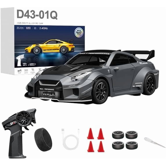 D43 1:43 Scale Alloy RC Drift Car Adjustable Gyro, 2.4GHz 4WD Full ...