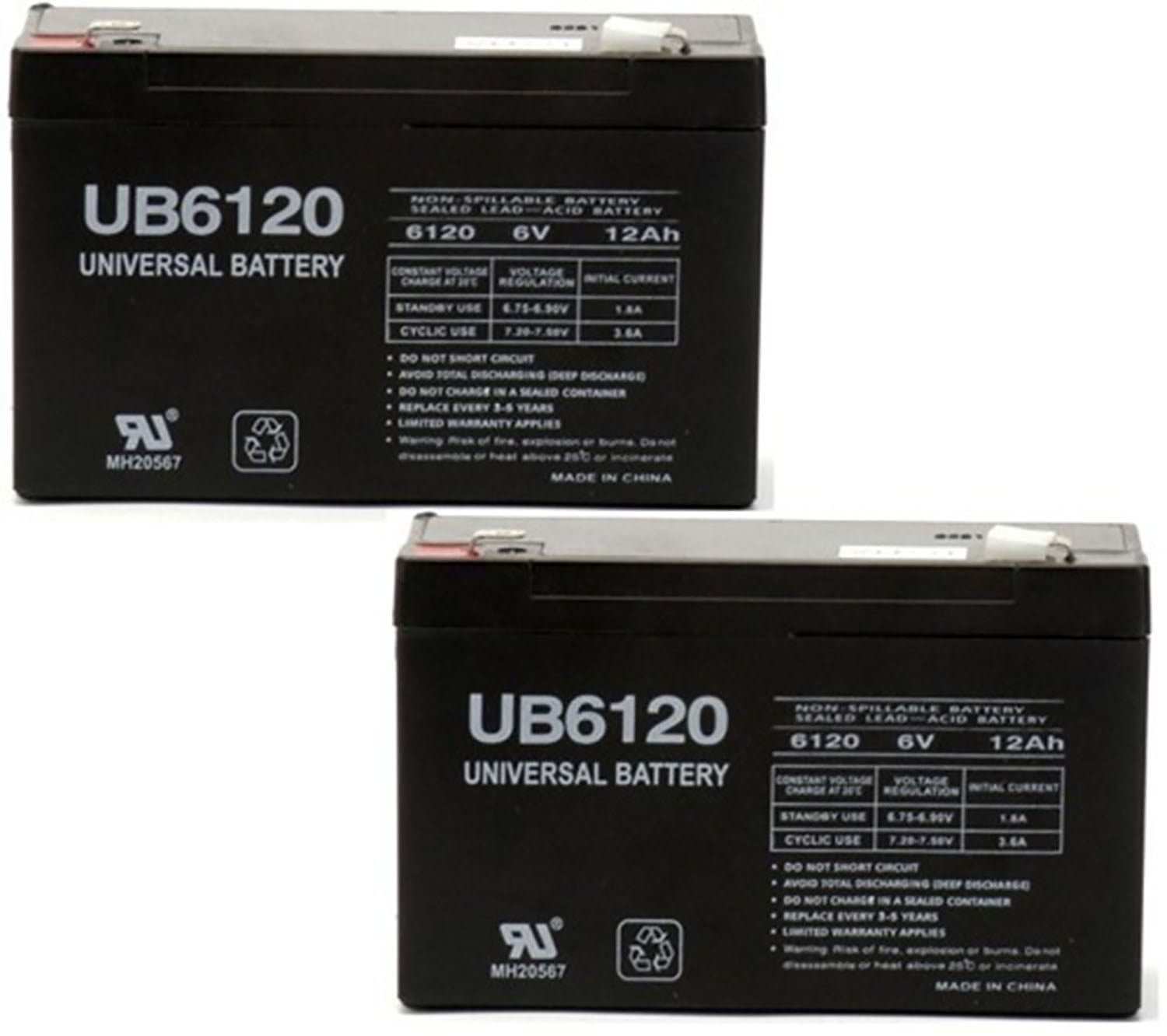 D5736 UB6120 - 6V 12AH 6 VOLT - PACK OF 2 BATTERIES - Walmart.com