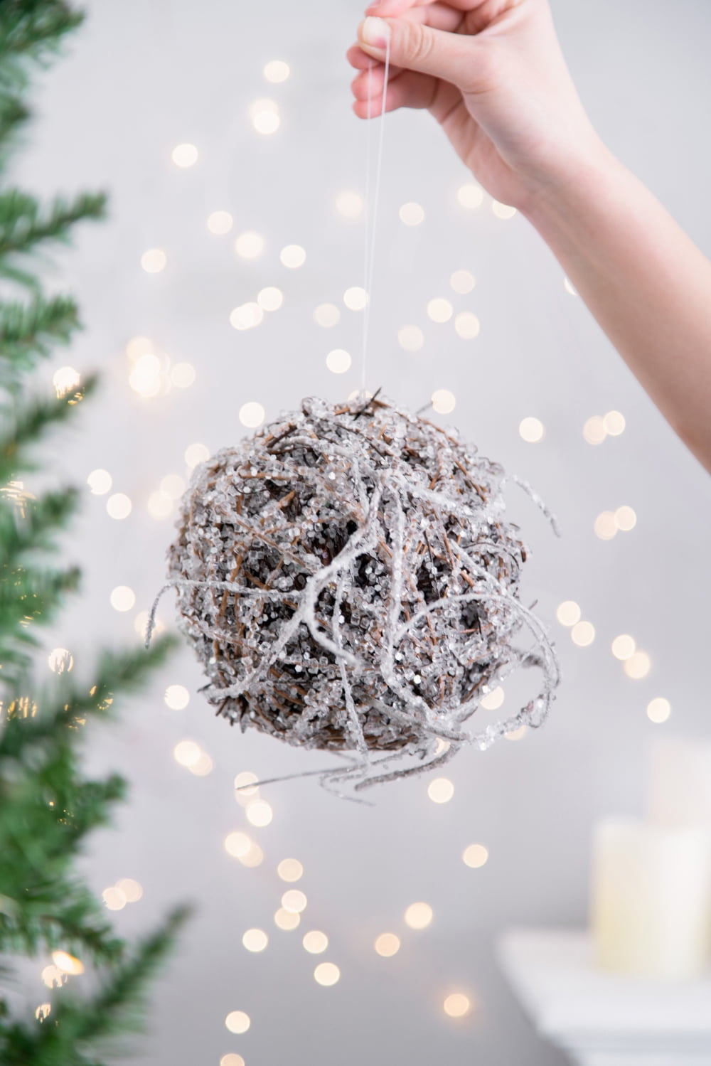 D6" Iced Twig Ball, Decorative Hanging Ball Christmas Tree Ornaments ...