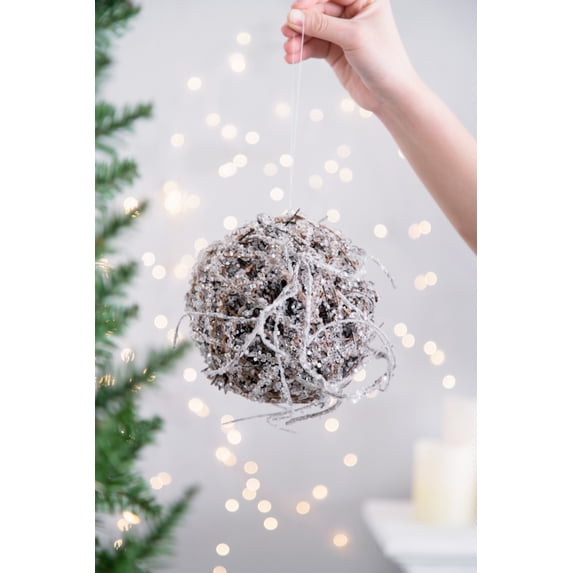D6" Iced Twig Ball, Decorative Hanging Ball Christmas Tree Ornaments ...