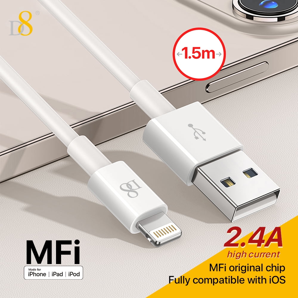 D8 USB A To Lightning Cable 2.4A Fast Charging QC Quick Charge[MFi ...