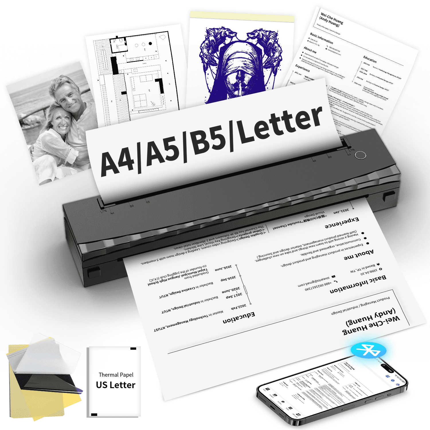 D80 Portable Bluetooth Thermal Printer, Wireless Tattoo Stencil Printer ...