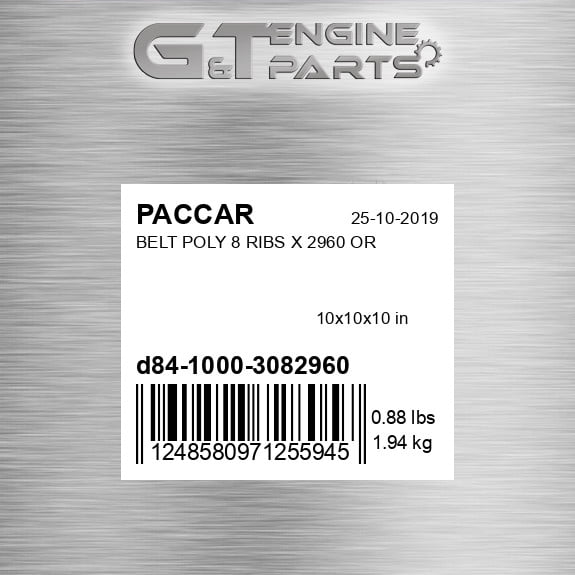 D84-1000-3082960 BELT POLY 8 RIBS X 2960 OR fits Paccar (New OEM ...