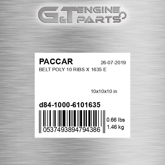 D84-1000-6101635 BELT POLY 10 RIBS X 1635 E fits Paccar (New OEM ...