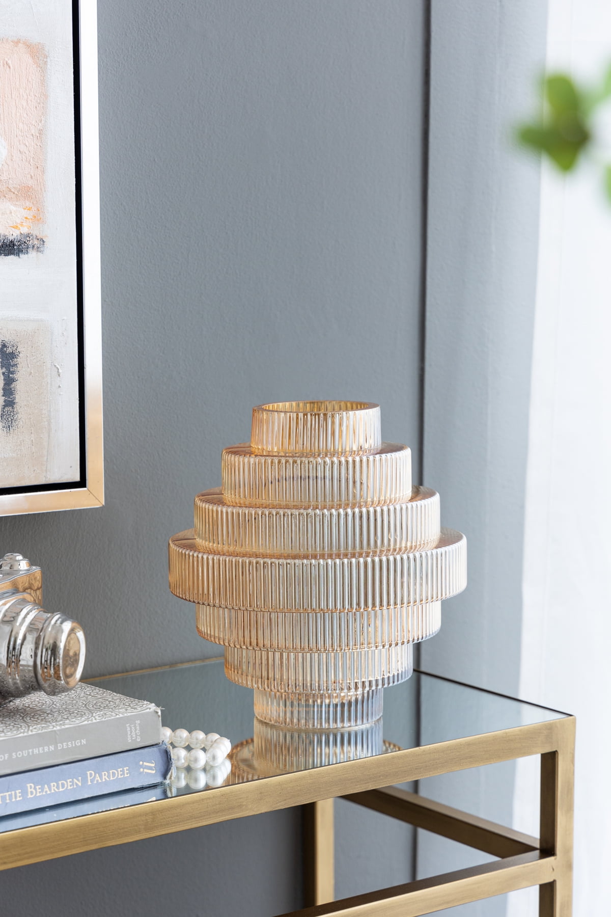 D9.1x9.8" Tiered Geometric Amber Luster Clear Vase - Walmart.com