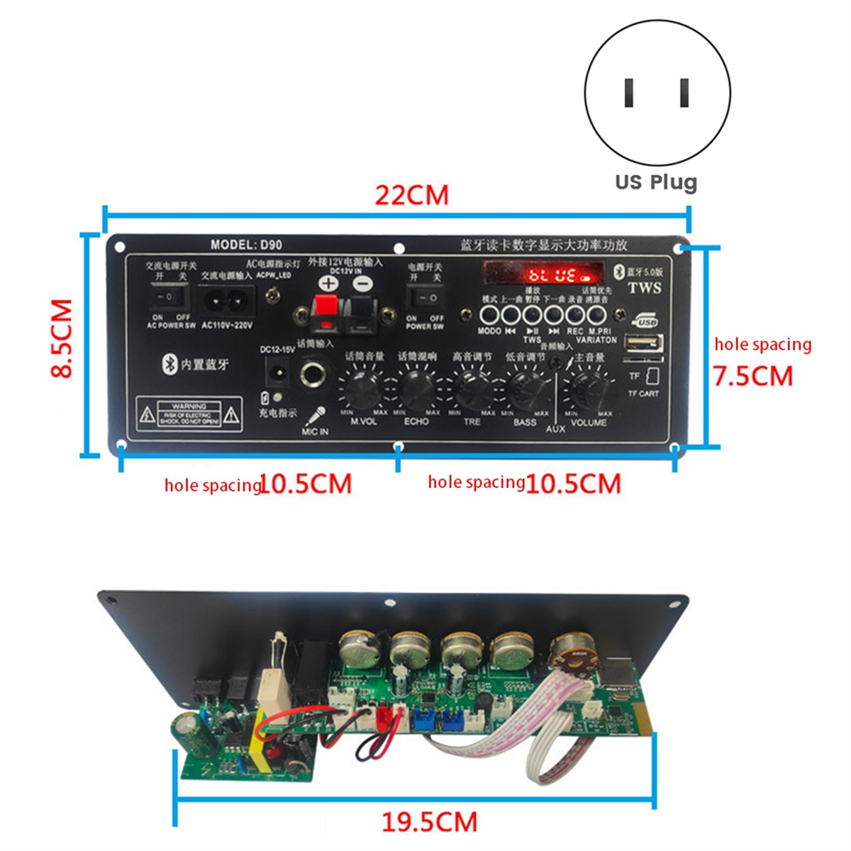 D90 12V Car Bluetooth Amplifier Board AUX Input for Speaker Subwoofer ...