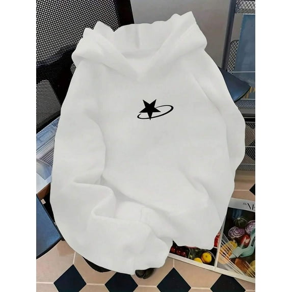 D92-Ladies Fashion Hooded Sweatshirt Star Line Circle Print European And American Spring And ...