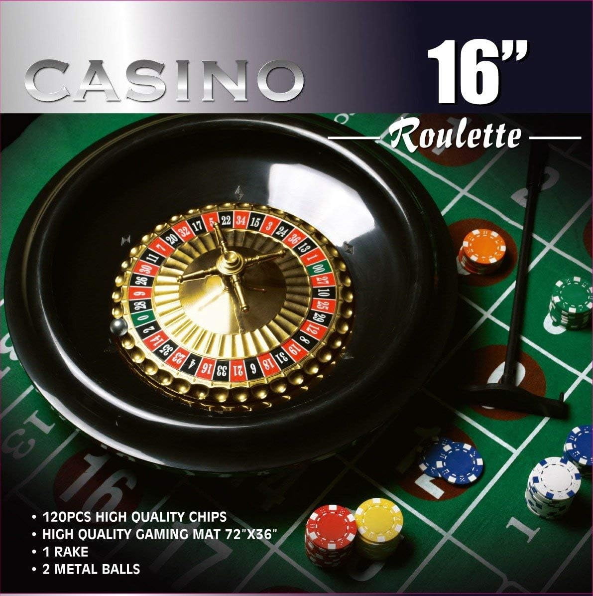 DA VINCI 16-Inch Roulette Wheel Game Set with 120 11.5-Gram Chips, Full ...