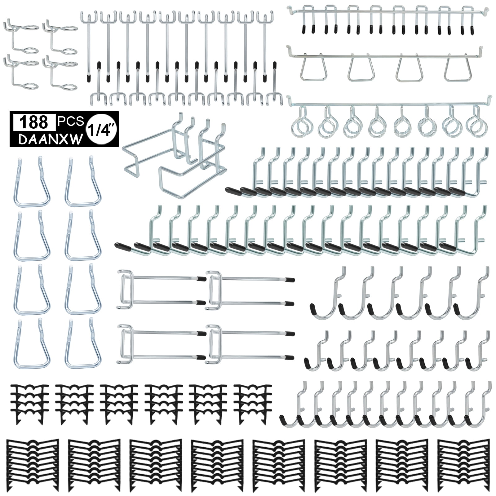 DAANXW 188-Piece Steel Pegboard Hook Kit, Suitable for 1/4-in Pegboard ...