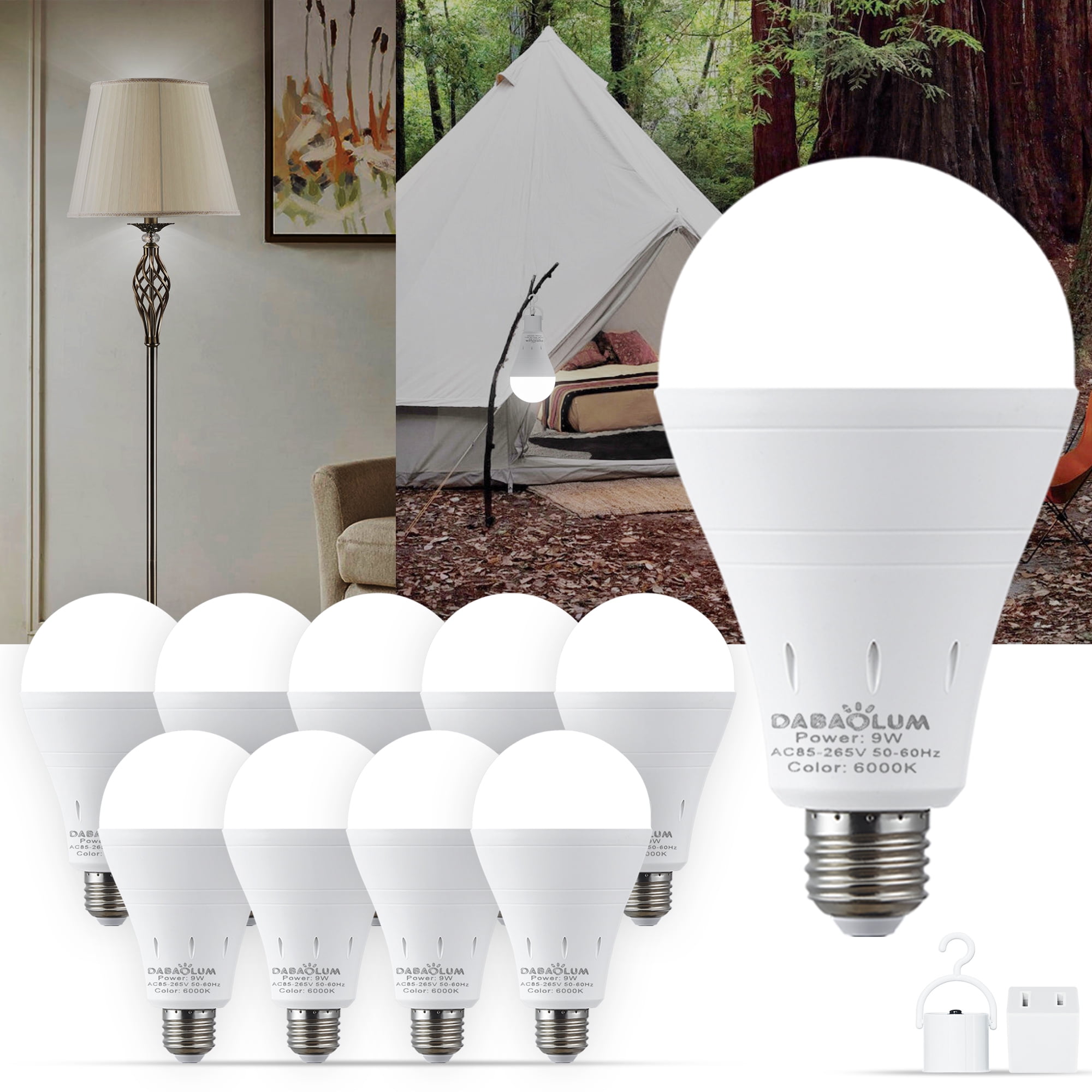 DEBAOBULB 10Pcs Rechargeable Light Bulbs,9W E26 Emergency Light Bulb ...