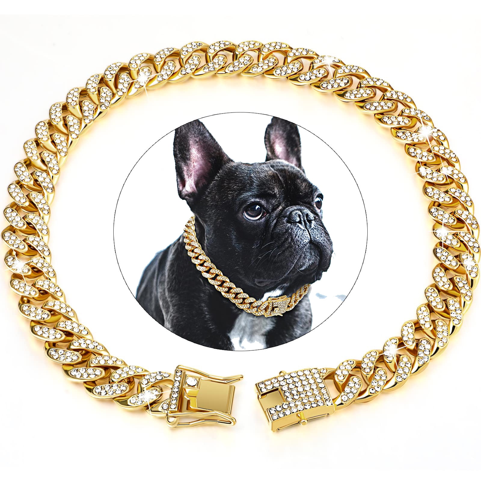 DABEI Sparkling Diamondoid Dog Collar: Secure Metal Chain & Buckle for ...
