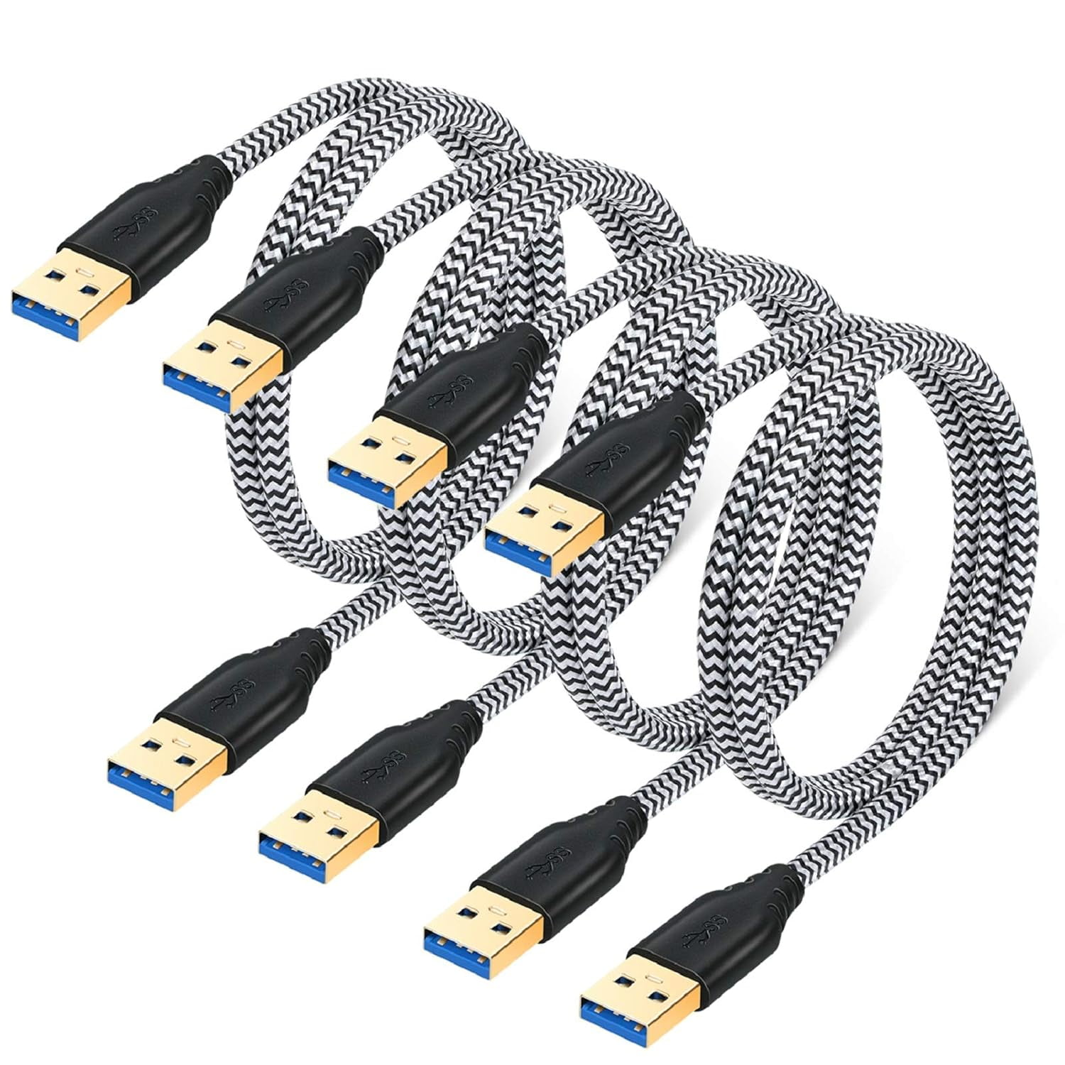 DACKAA-4-Pack USB 3.0 A to A Cable - 3FT Male to Male Short Braided ...