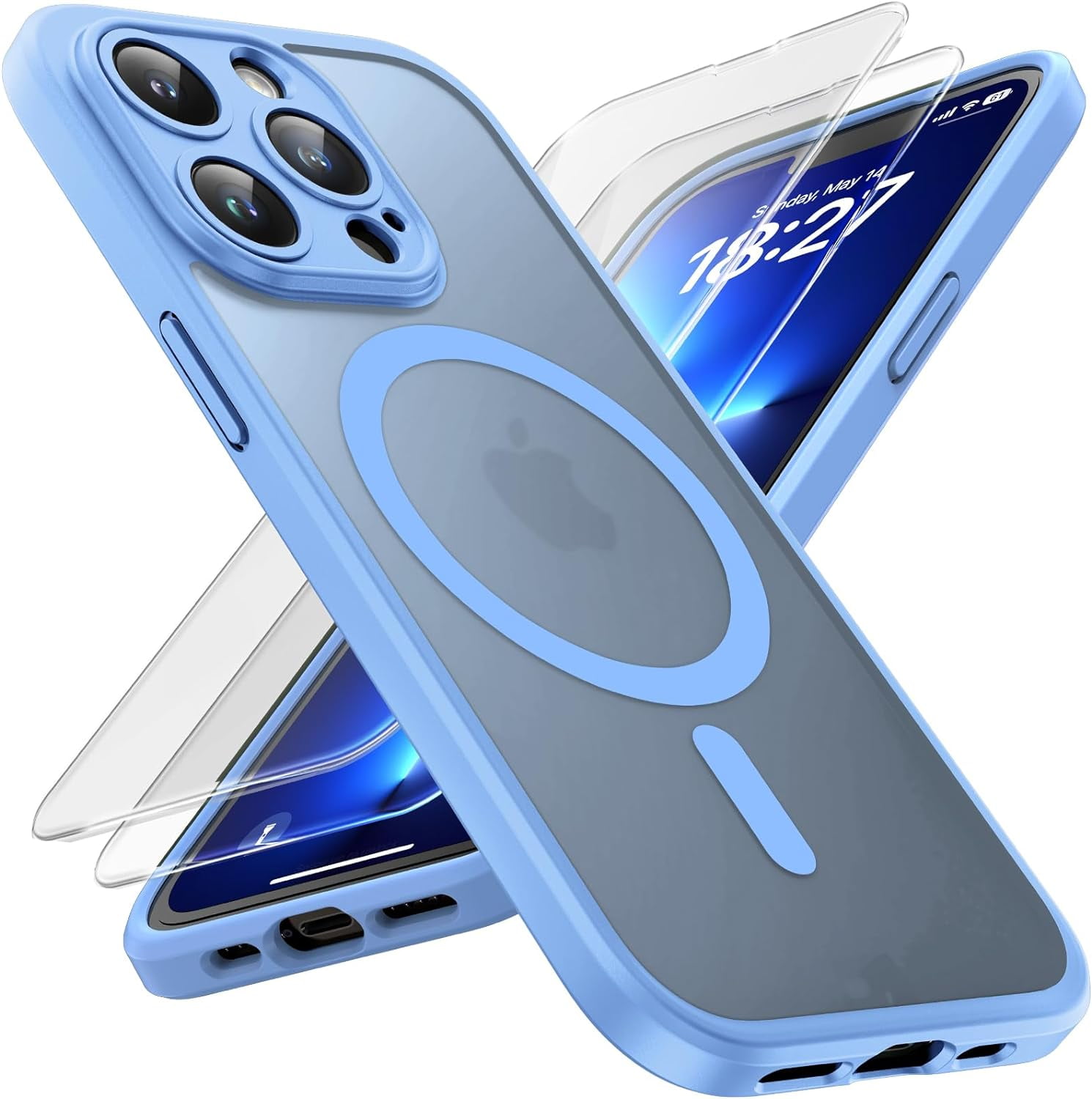 DACKAA-Magnetic for iPhone 13 Pro Max Light Blue Case Upgraded Full ...