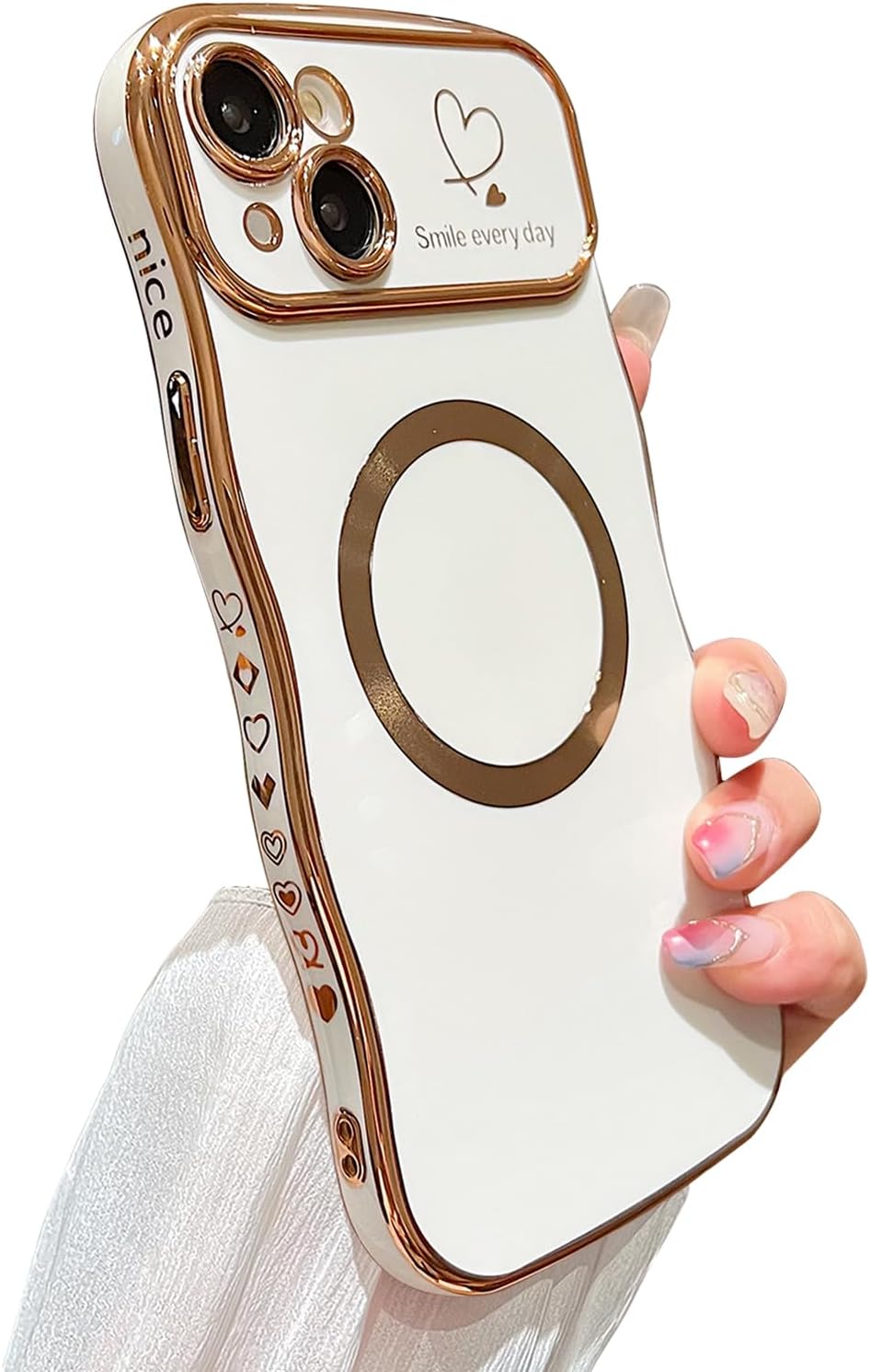 DACKAA-for iPhone 15 Case Magnetic,for Women Girls Soft Cute Wave Frame ...