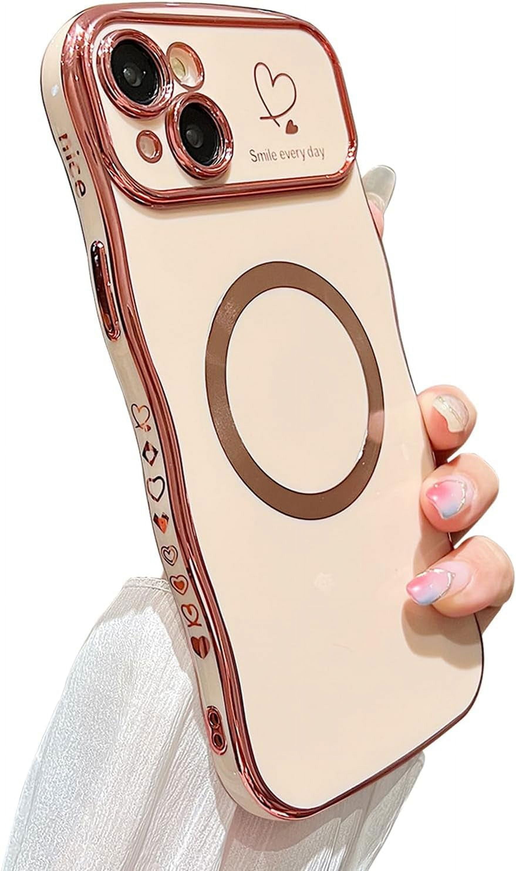 DACKAA-for iPhone 15 Plus Case Magnetic,for Women Girls Soft Cute Wave Frame Curly Shape Love ...