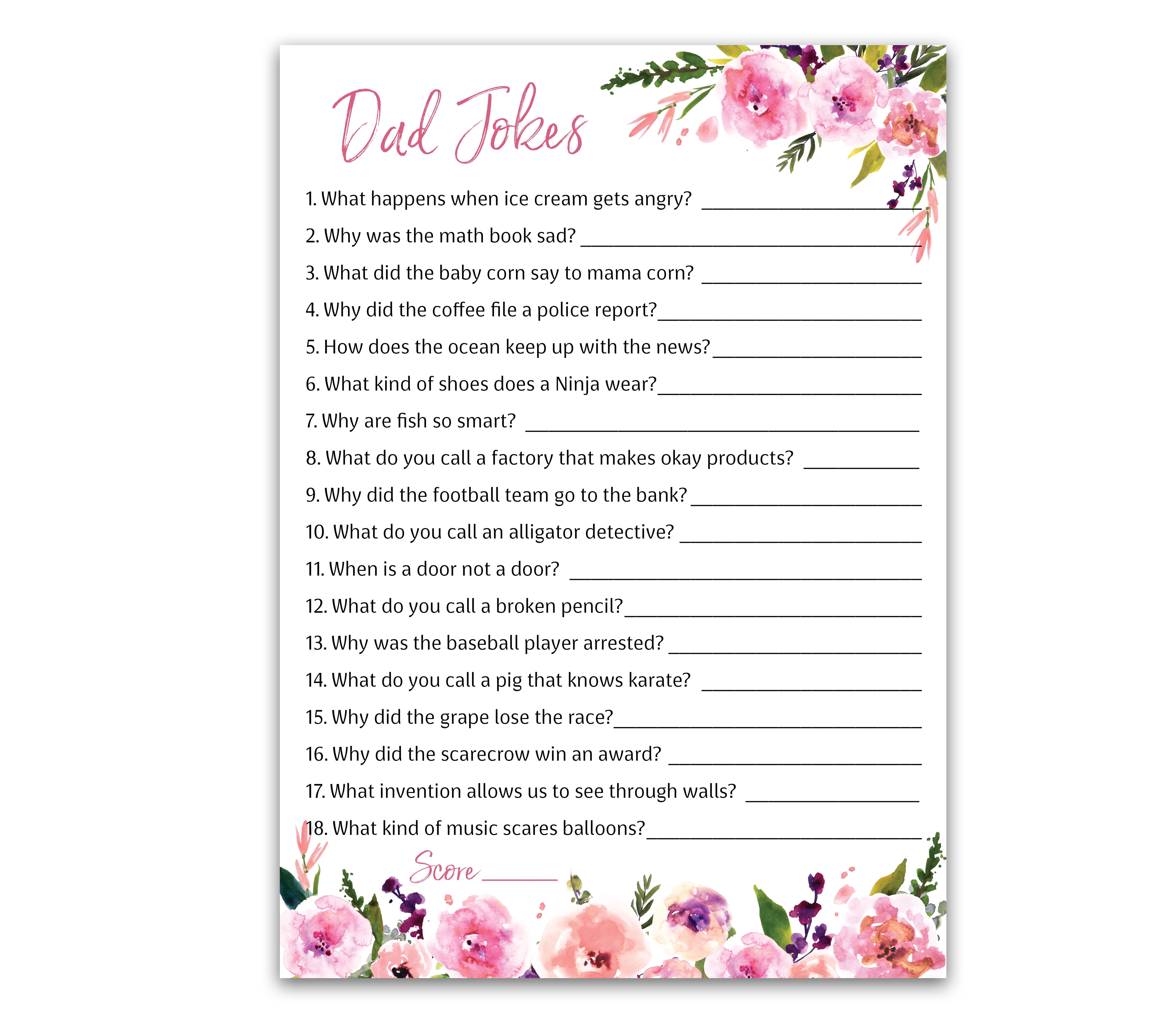 DAD Jokes Girl Baby Shower Games — Pack of 25 — Fun Dad Joke Game ...