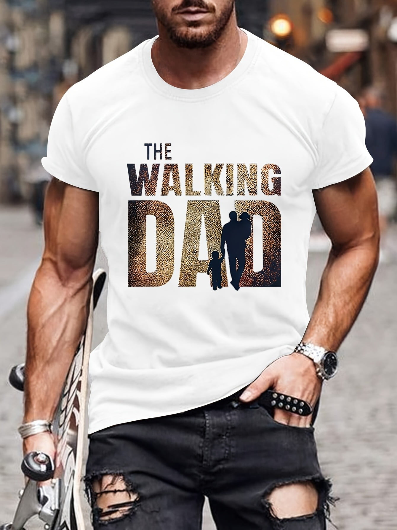 DAD Print, Men's Graphic Design Crew Neck T-shirt, Casual Comfy Tees ...