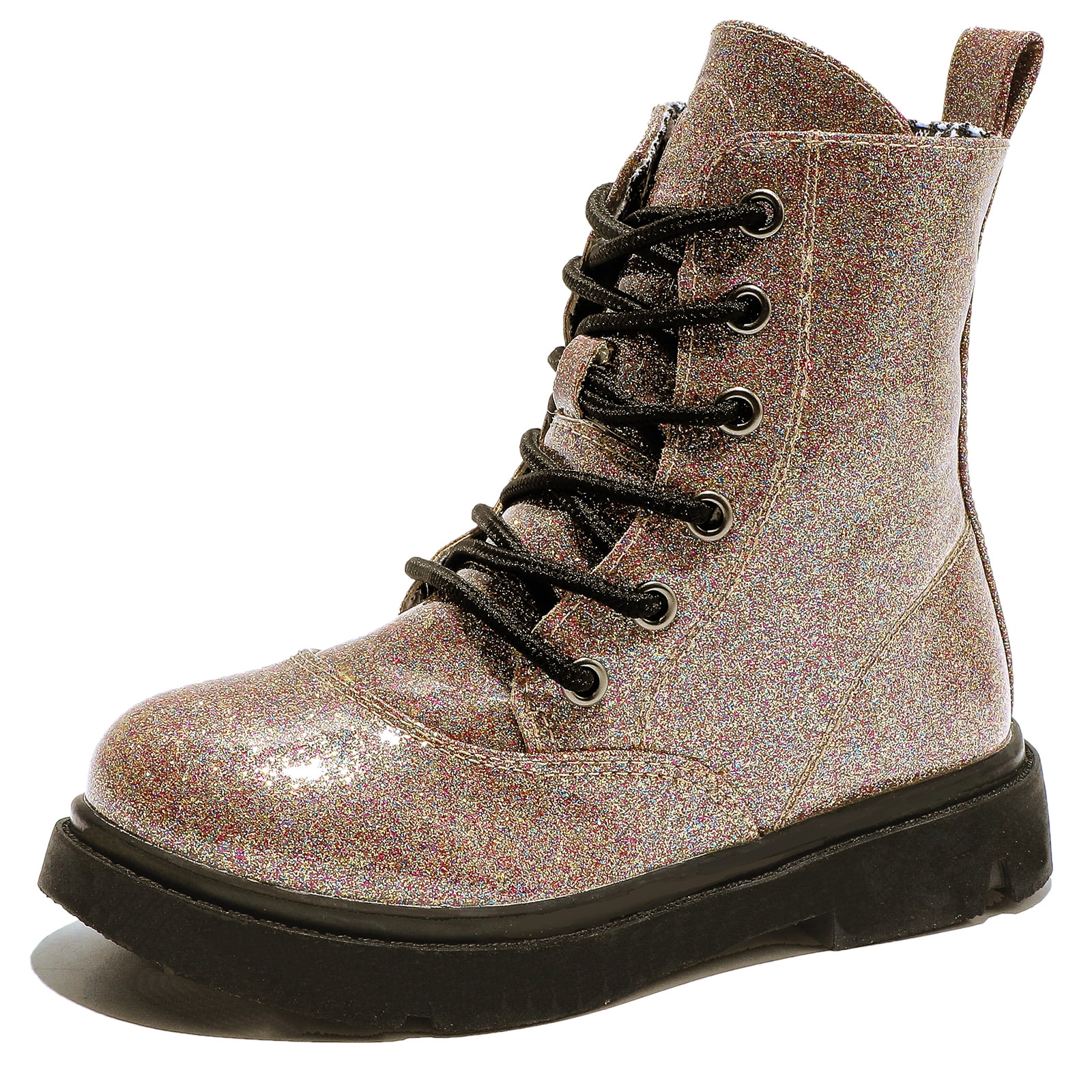 DADAWEN Boys Girls Combat Boots Toddler Ankle Boots Glitter Tan 3 ...