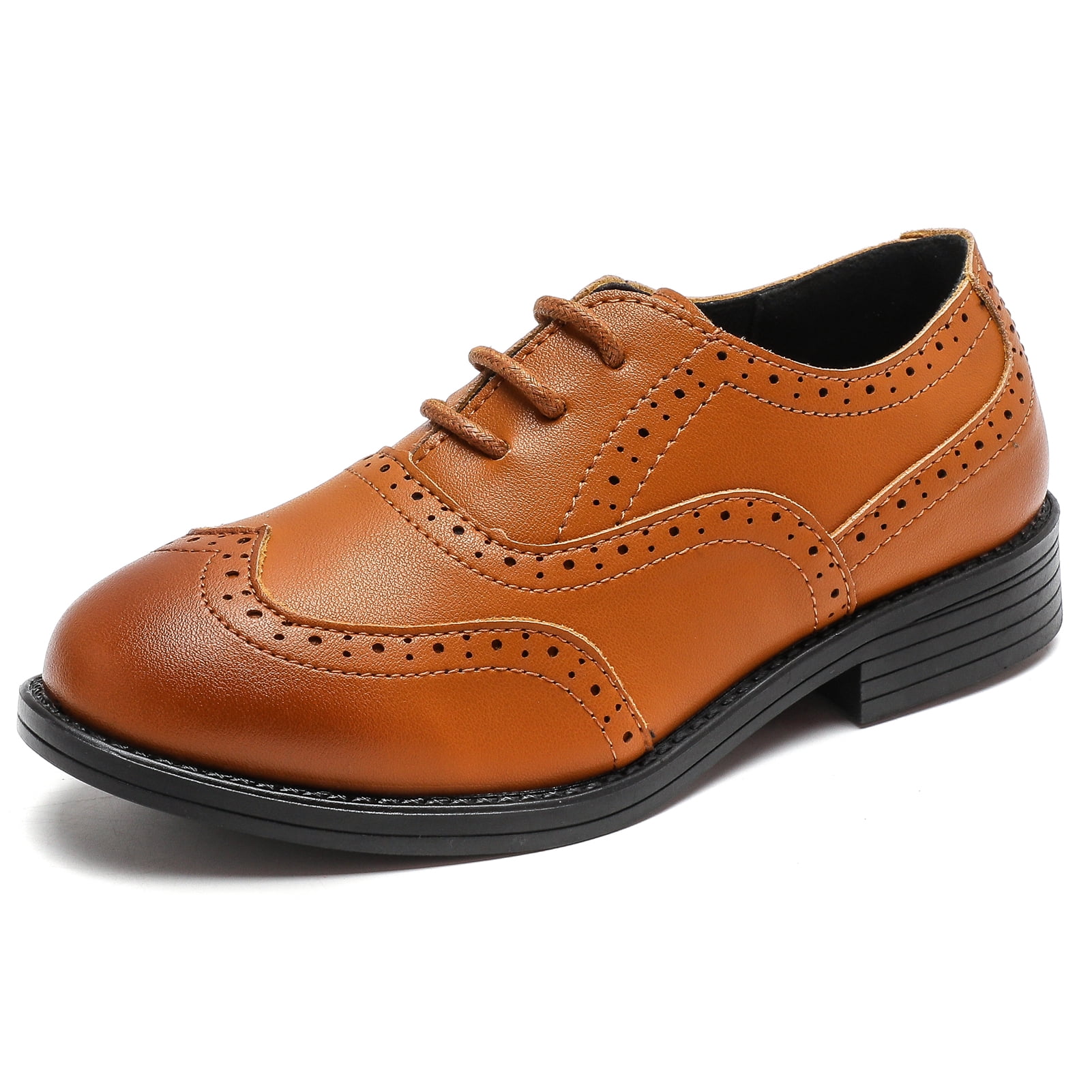 Boys Oxfords Dress Shoes Lace up Brown School Uniform Shoes 13.5 Little ...