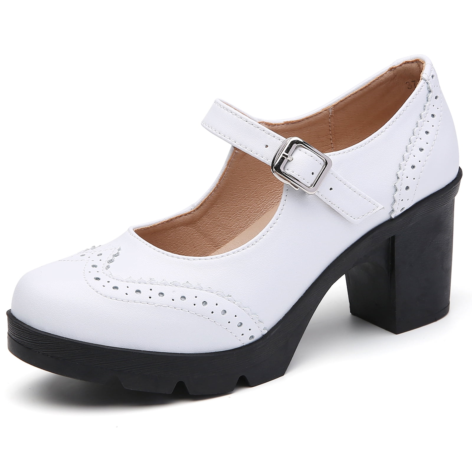 DADAWEN Chunky Mid-Heel Platform Mary Jane Pumps for Women Square Toe ...