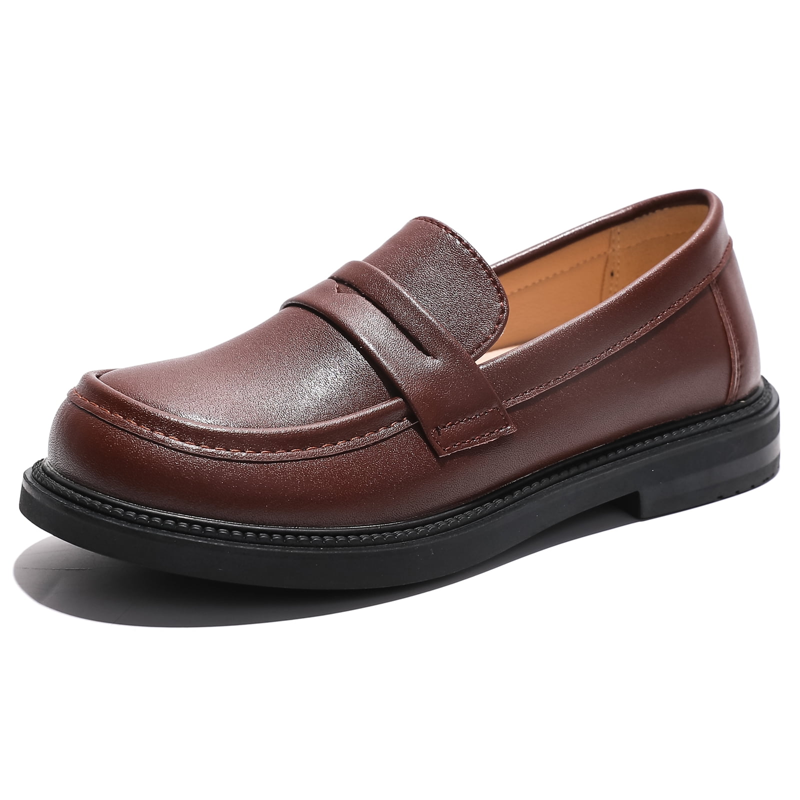 DADAWEN Girl's Dress Shoes Penny Loafers Slip On Leather Flats Round ...
