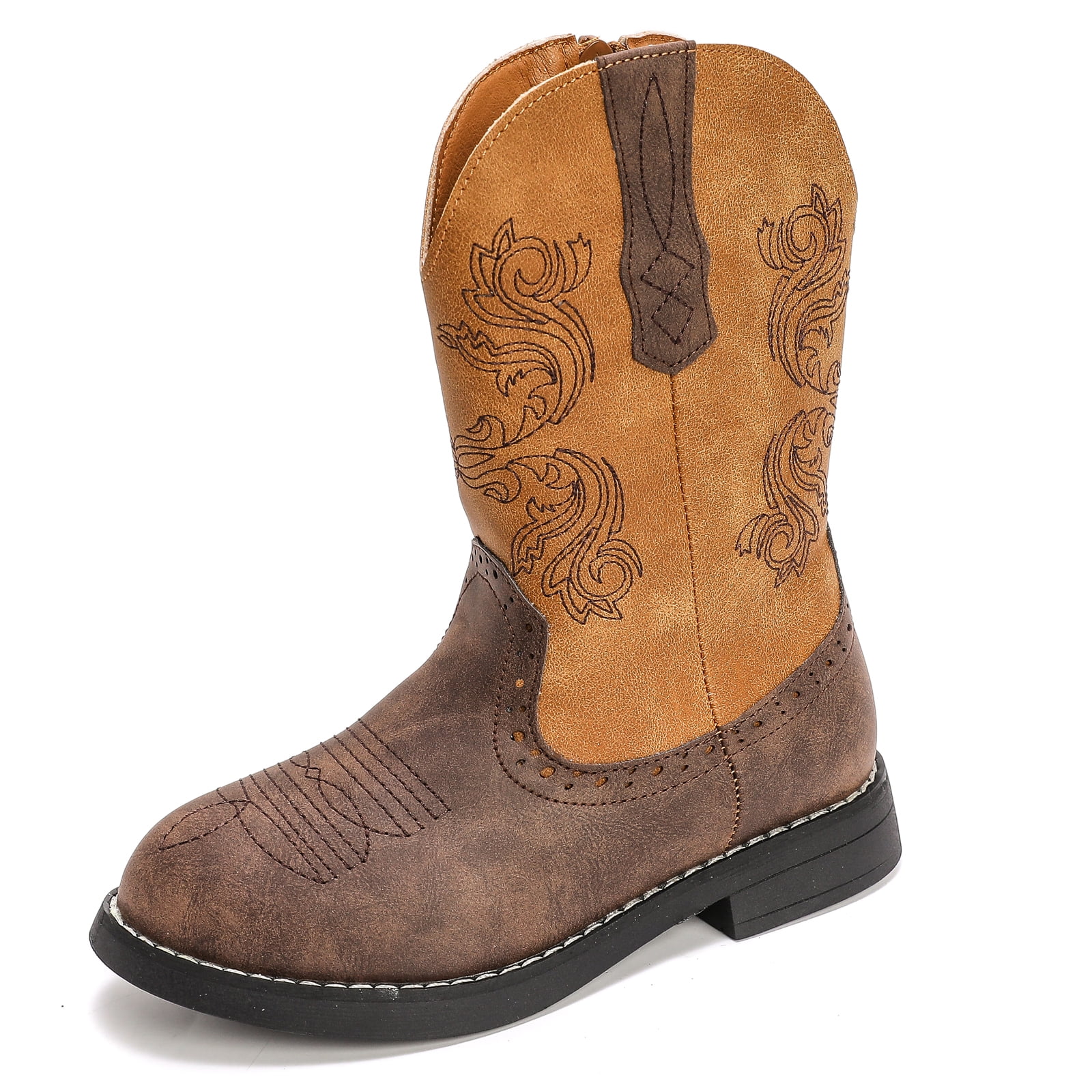 DADAWEN Kid Western Boots Girls Light Brown Cowboy Boots for 2 Little ...