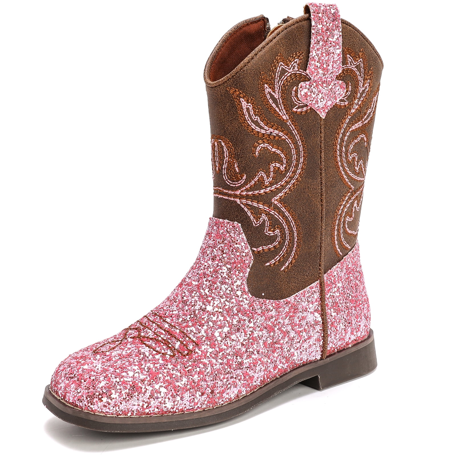 Dadawen Girls' Pink Western Cowboy Boots, Leather Embroidered, Rubber ...