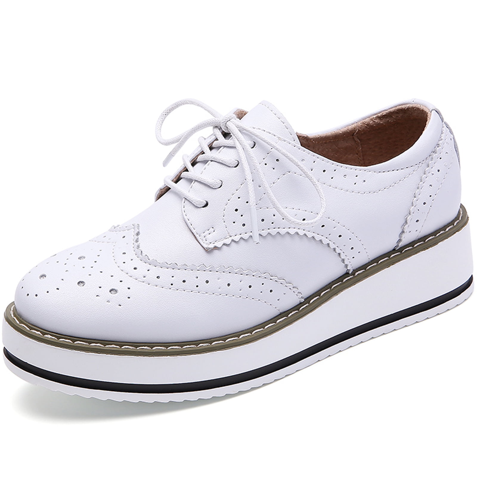 DADAWEN Women's Wing Tip Oxfords Platform Shoes Casual Flats 9.5 US ...