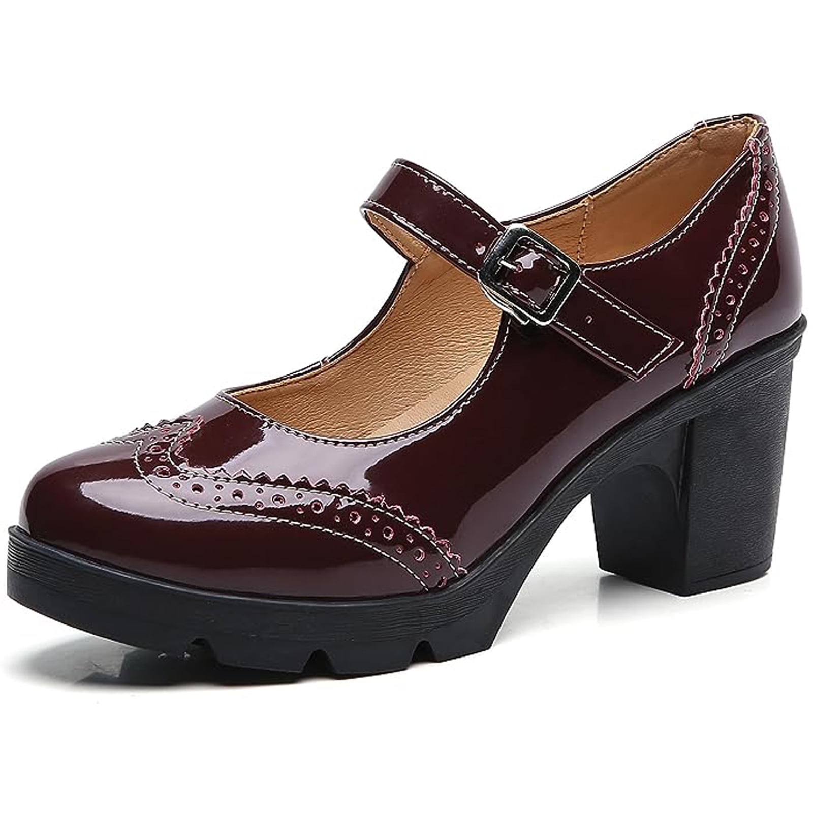 DADAWEN Women's Chunky Mid-Heel Platform Mary Jane Closed Toe Work ...