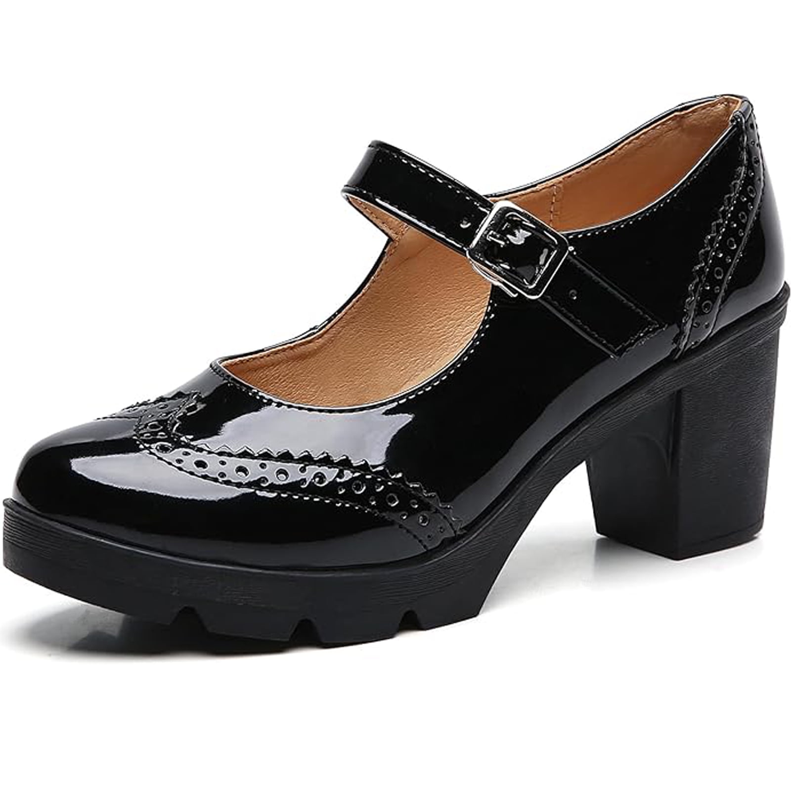 DADAWEN Women's Chunky Mid-Heel Platform Mary Jane Closed Toe Work ...