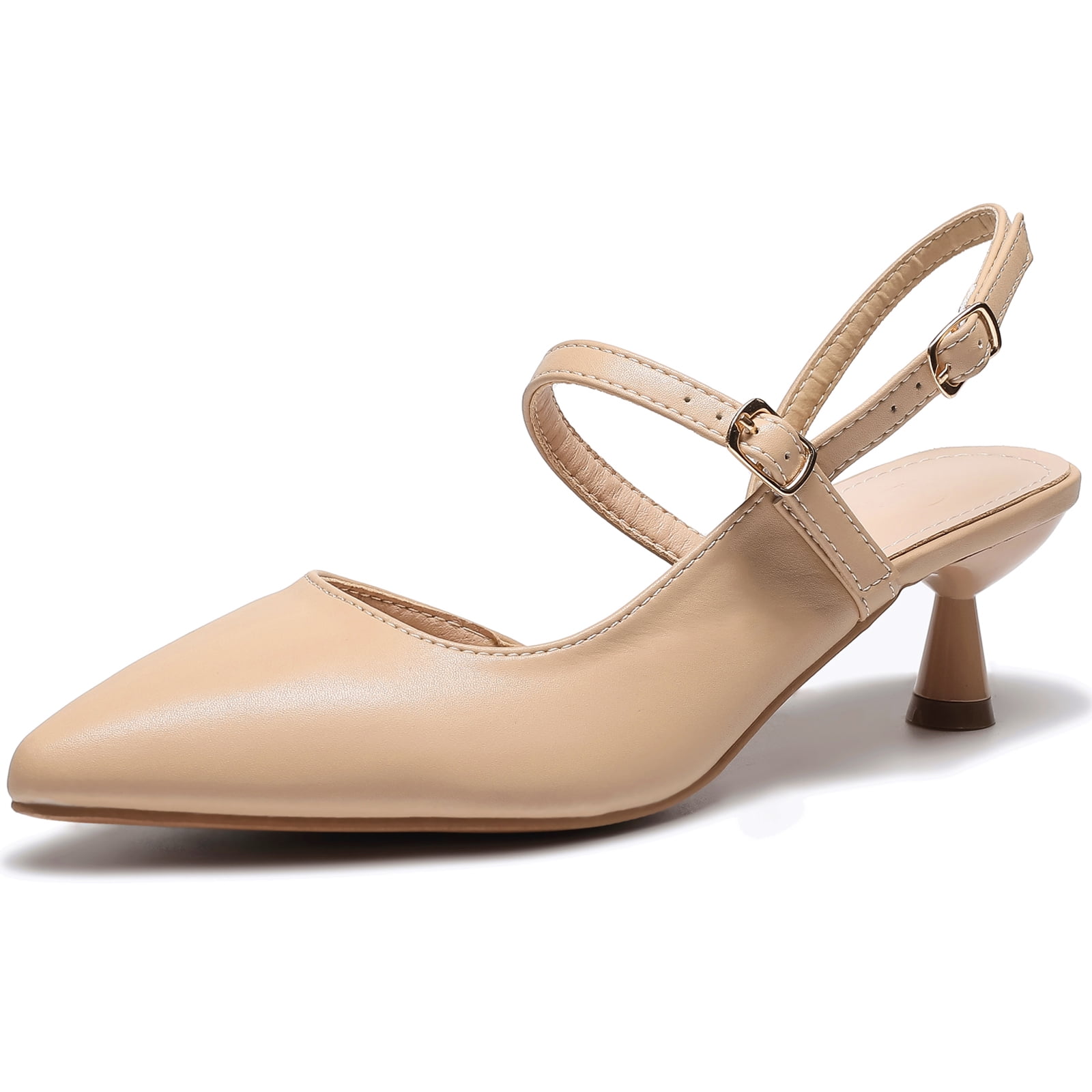 DADAWEN Women's Closed Pointed Toe Low Heels Slingback Pumps Kitten ...