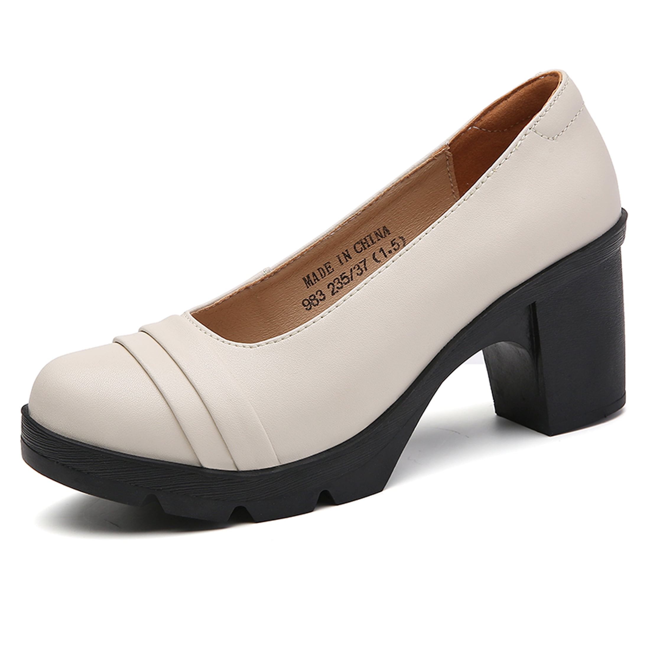 DADAWEN Women's Mary Janes Platform Pumps Mid-Heel Round Toe Slip-on ...
