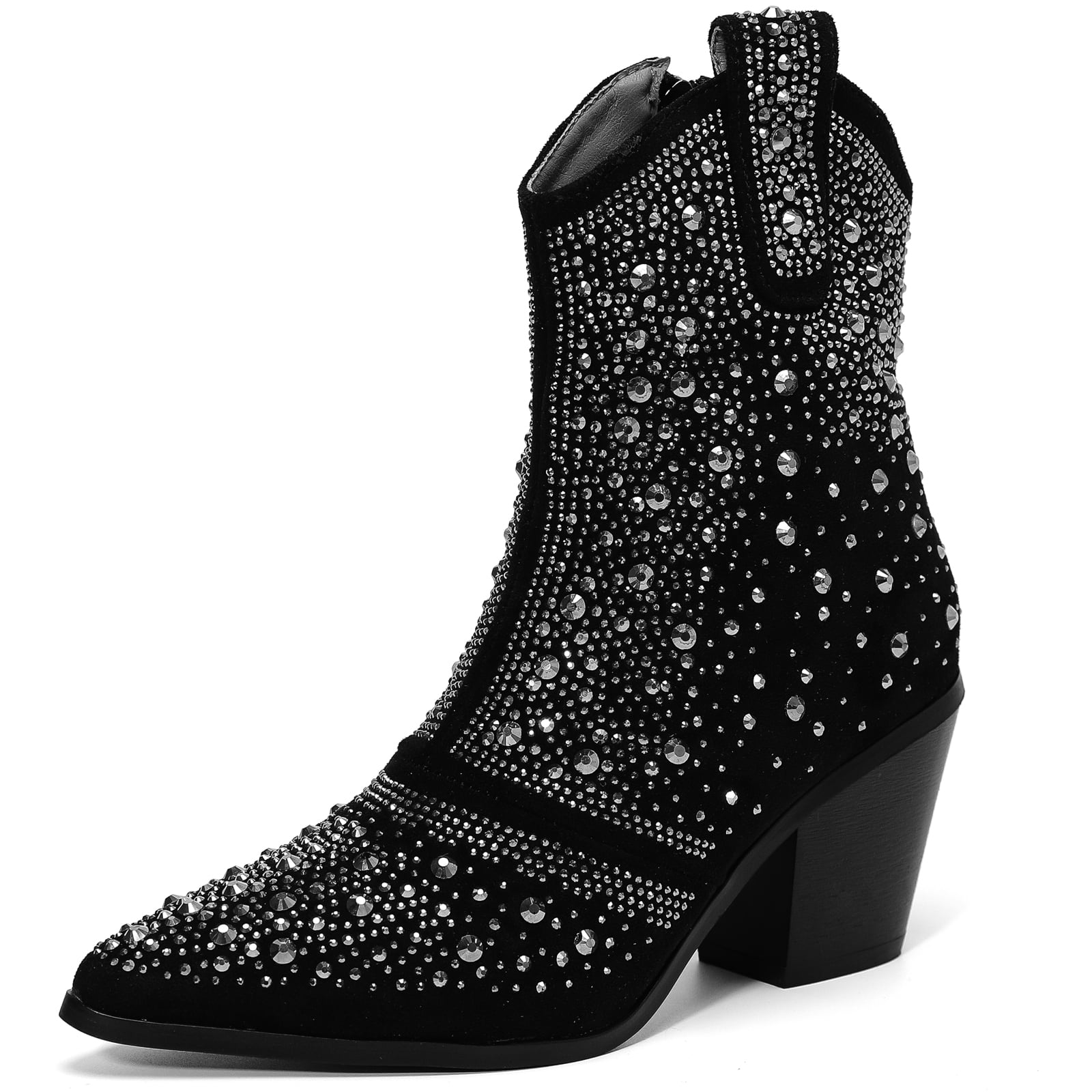 DADAWEN Women's Mid-calf Boots Block Heels Western Cowboy Rhinestones ...