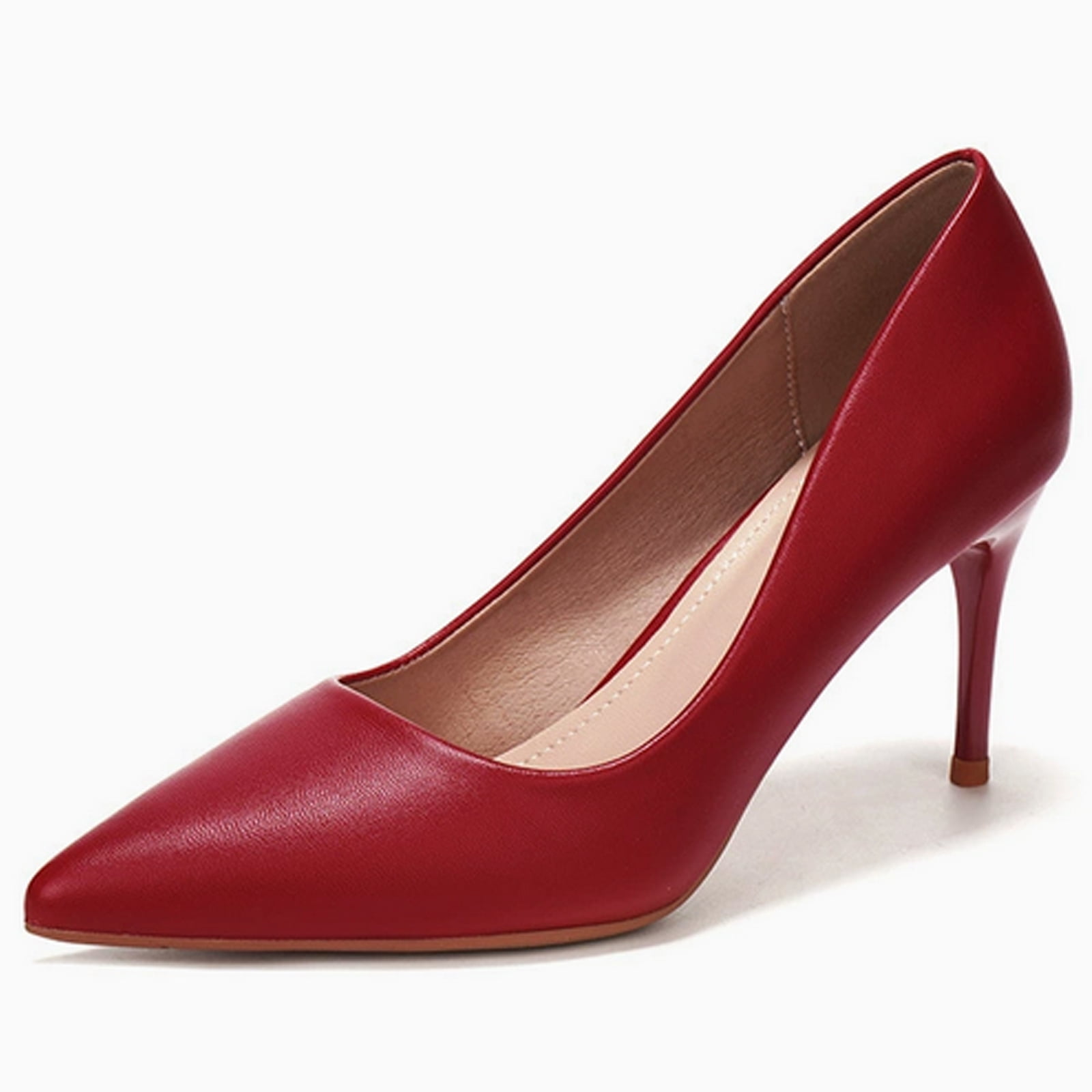 DADAWEN Women's Pumps Stiletto Heels Pointed Toe Red Wedding Dressy ...