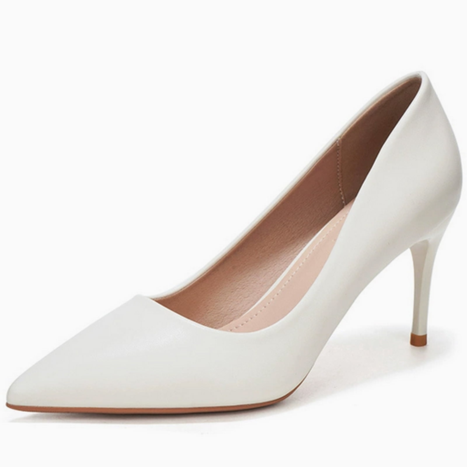 DADAWEN Women's Pumps Stiletto Heels Pointed Toe White Wedding Dressy ...