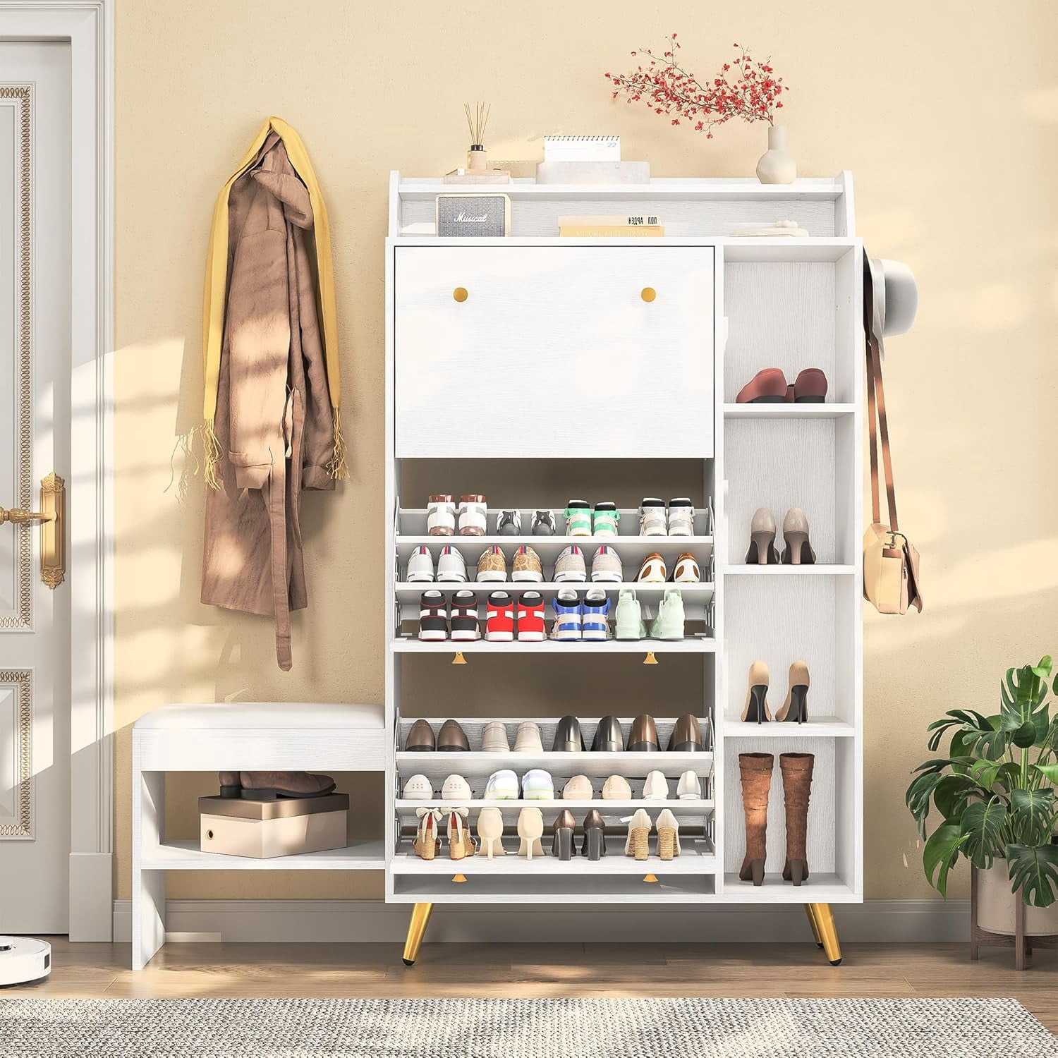 DADEA Multifunctional Shoe Storage Cabinet with Bench and 3 Flip ...