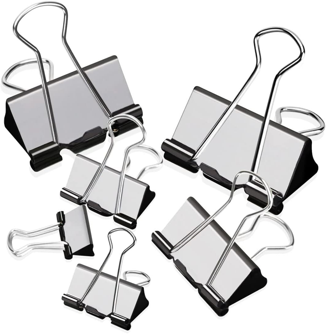 DADHOT 100-Pack Assorted Sizes Steel Binder Clips, Suitable for Office ...