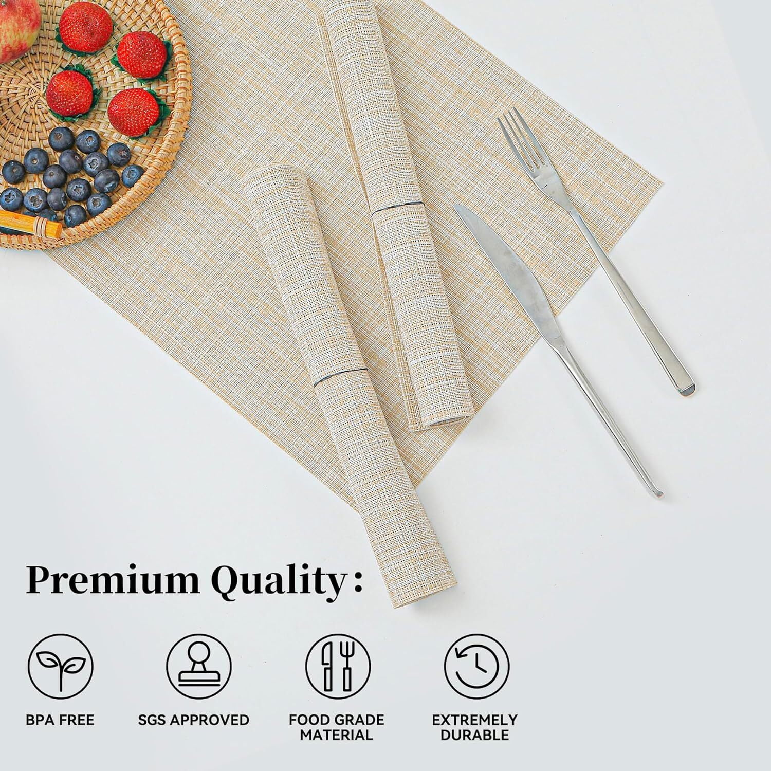 DADHOT Beige Placemats Set of 6 - Heat Resistant Non-Slip Table ...