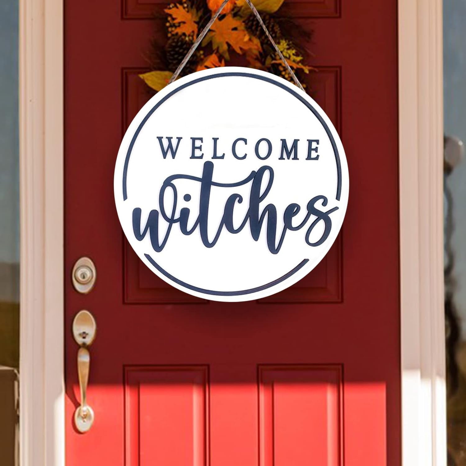 DADHOT Halloween Wooden Welcome Witches Hanging Sign Wall Sign Front ...