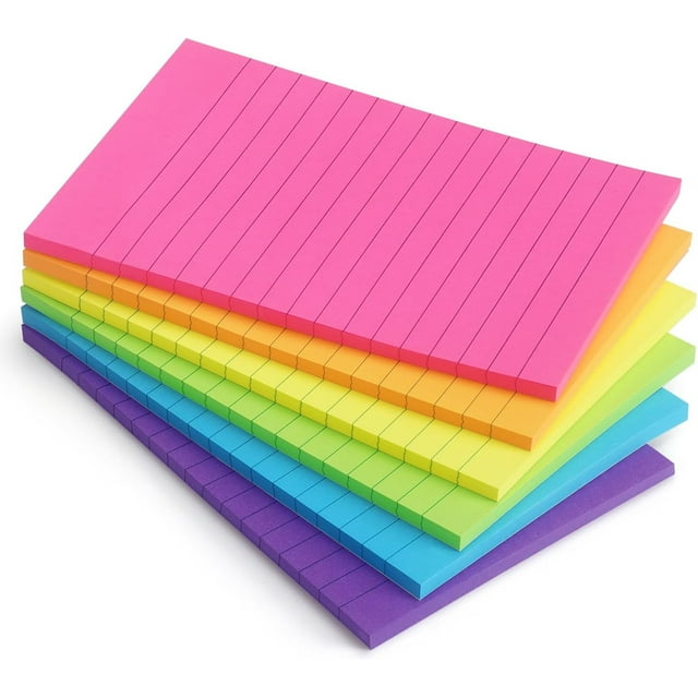 DADHOT Lined Sticky Notes 4X6 in Bright Ruled Post Stickies Colorful ...