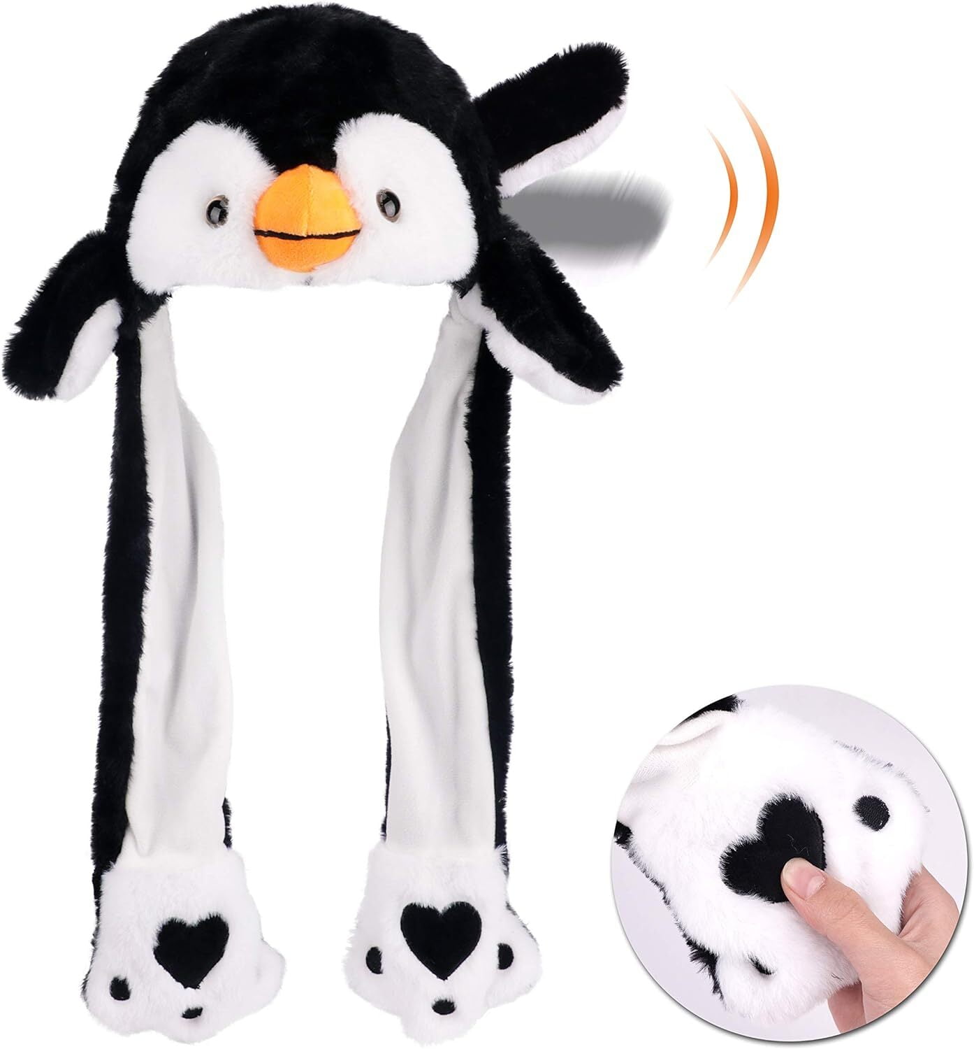 DADHOT Penguin Hat with Ears Moving Jumping Pop Up Beating Hat Plush ...