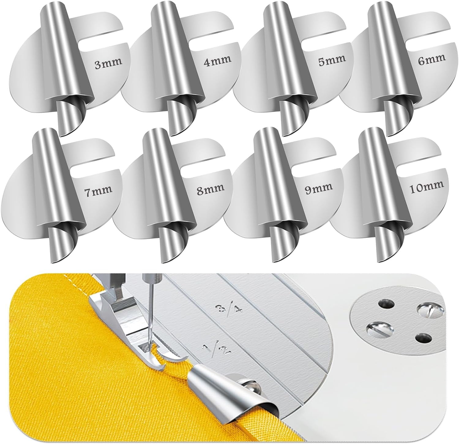 DADHOT Rolled Hem Presser Foot, Sewing Rolled Hemmer Foot, 8 Sizes Wide ...