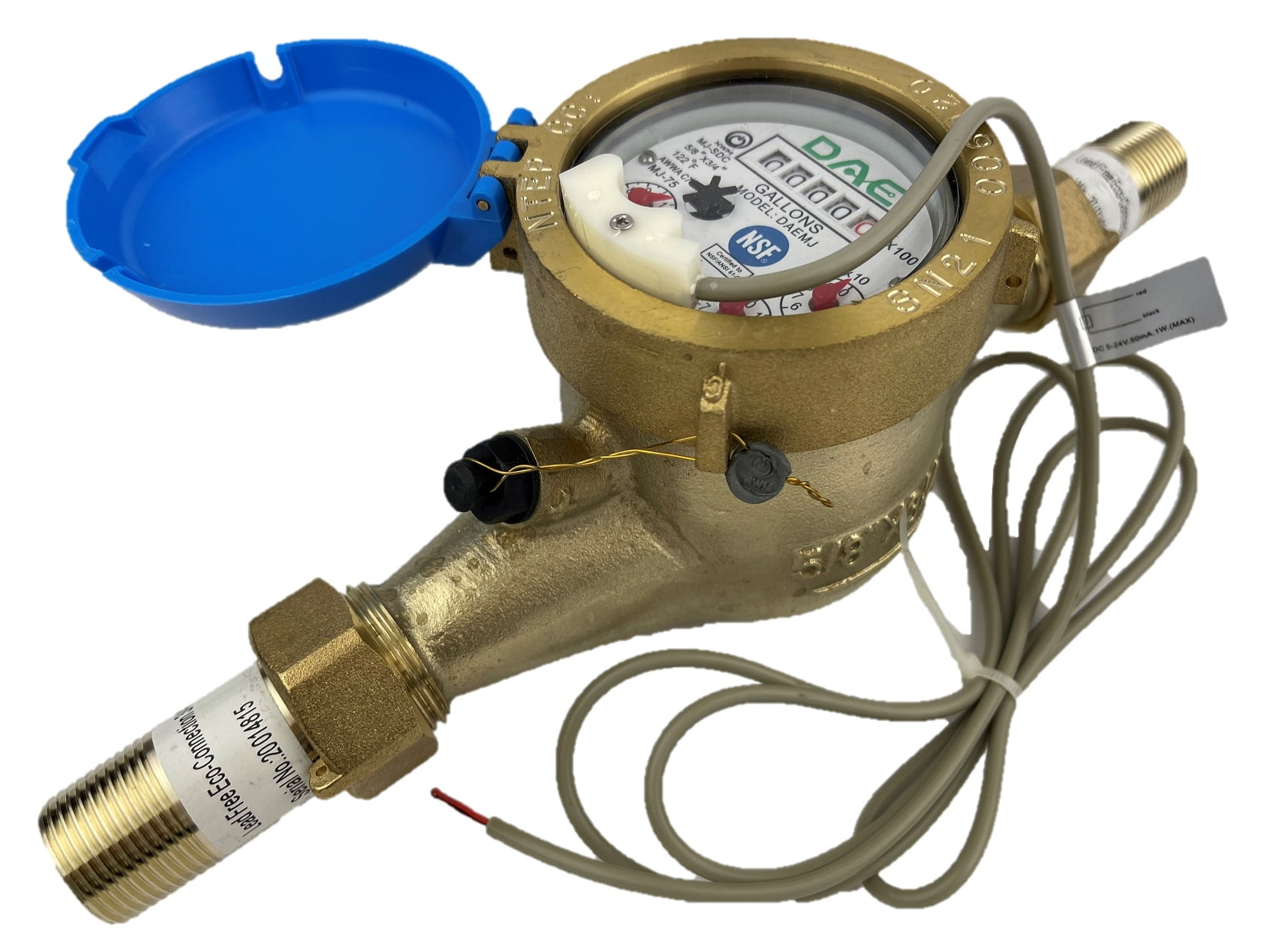 DAE MJ-75n NTEP NSF61 Lead Free Potable Water Meter, 3/4" NPT Couplings ...