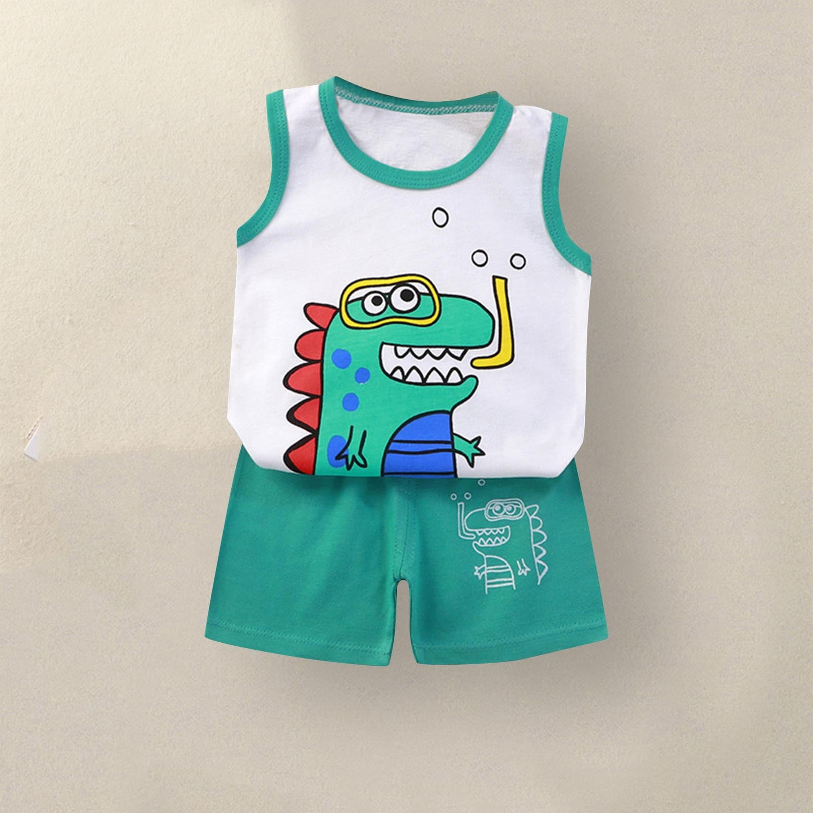 DAETIROS Dinosaur Outfit Sets for Boys-Comfy Cotton Cute Dino Tank Top ...