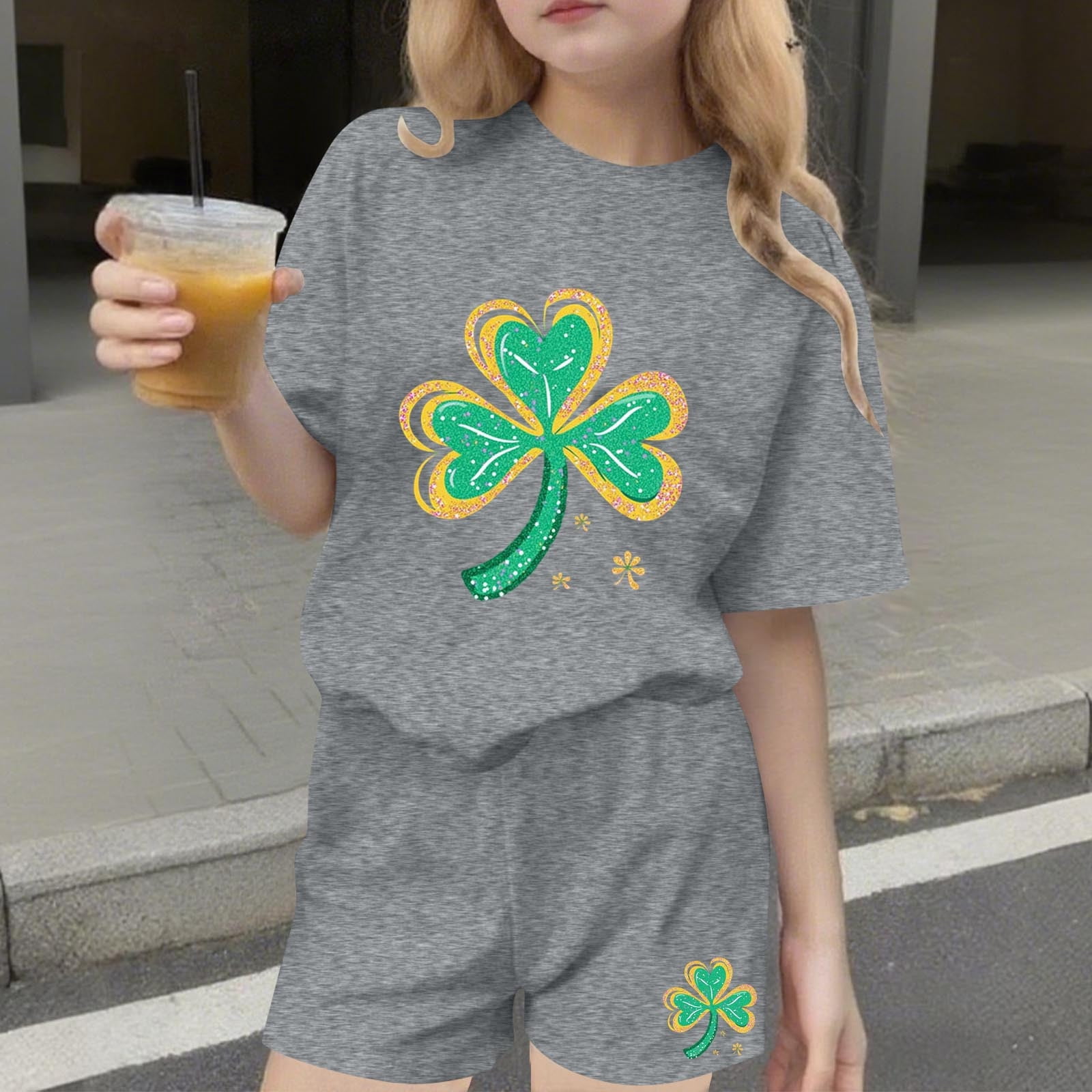 DAETIROS Girls 2-Piece Outfit Set | St Patrick's Day Shamrock Print ...