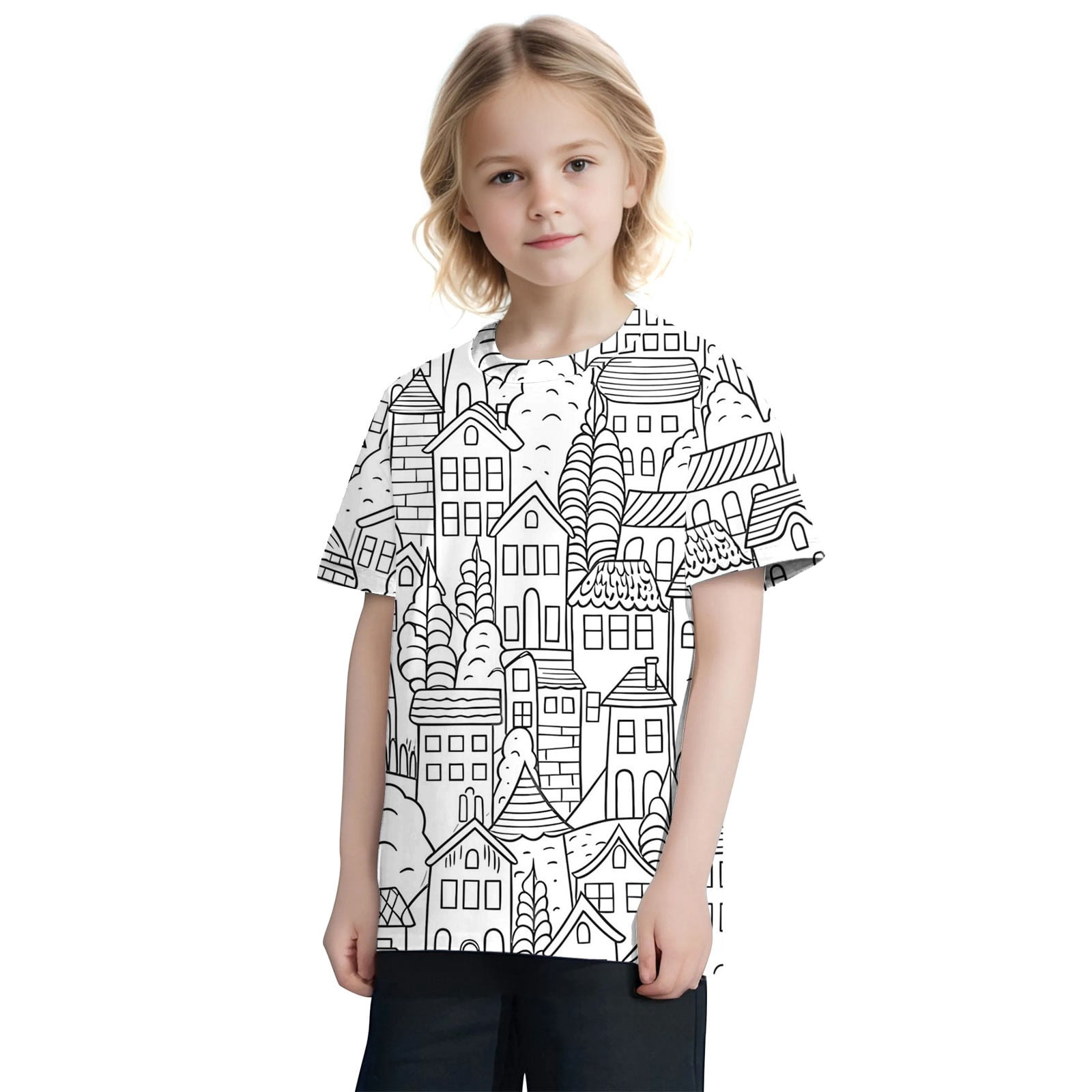 DAETIROS Girls Color-in T-Shirt, Casual Soft Short Sleeve Crewneck Cute ...