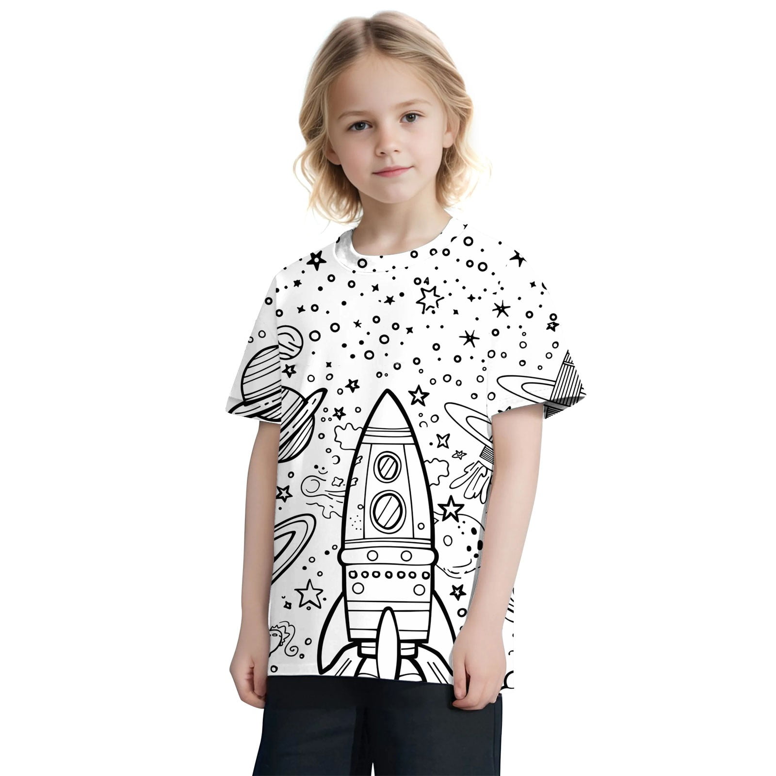 DAETIROS Girls Coloring T Shirt, Crewneck Cute Short Sleeve Soft Casual ...