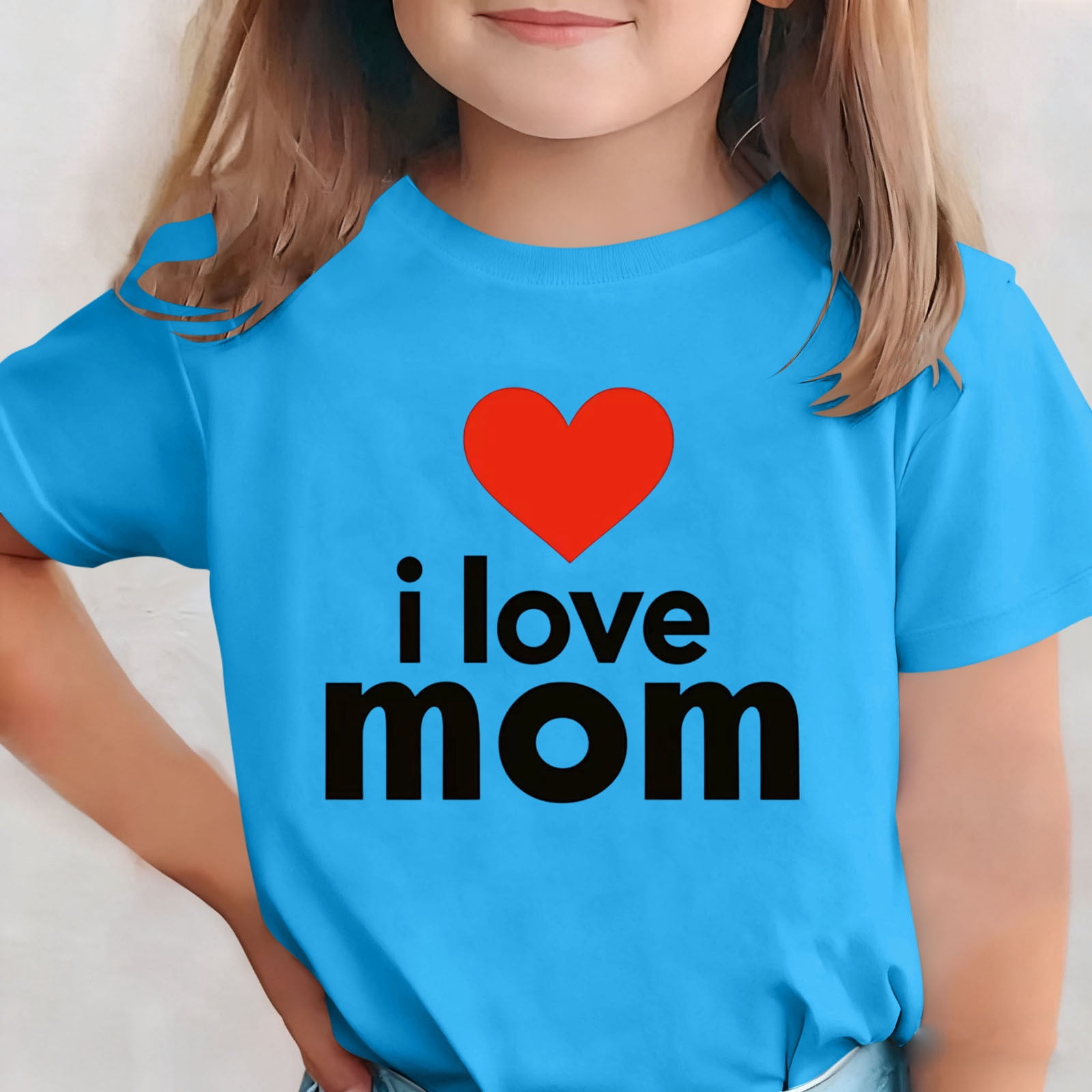 DAETIROS Girls Cotton Love My Mom Graphic T-Shirt Blue Kids Short ...